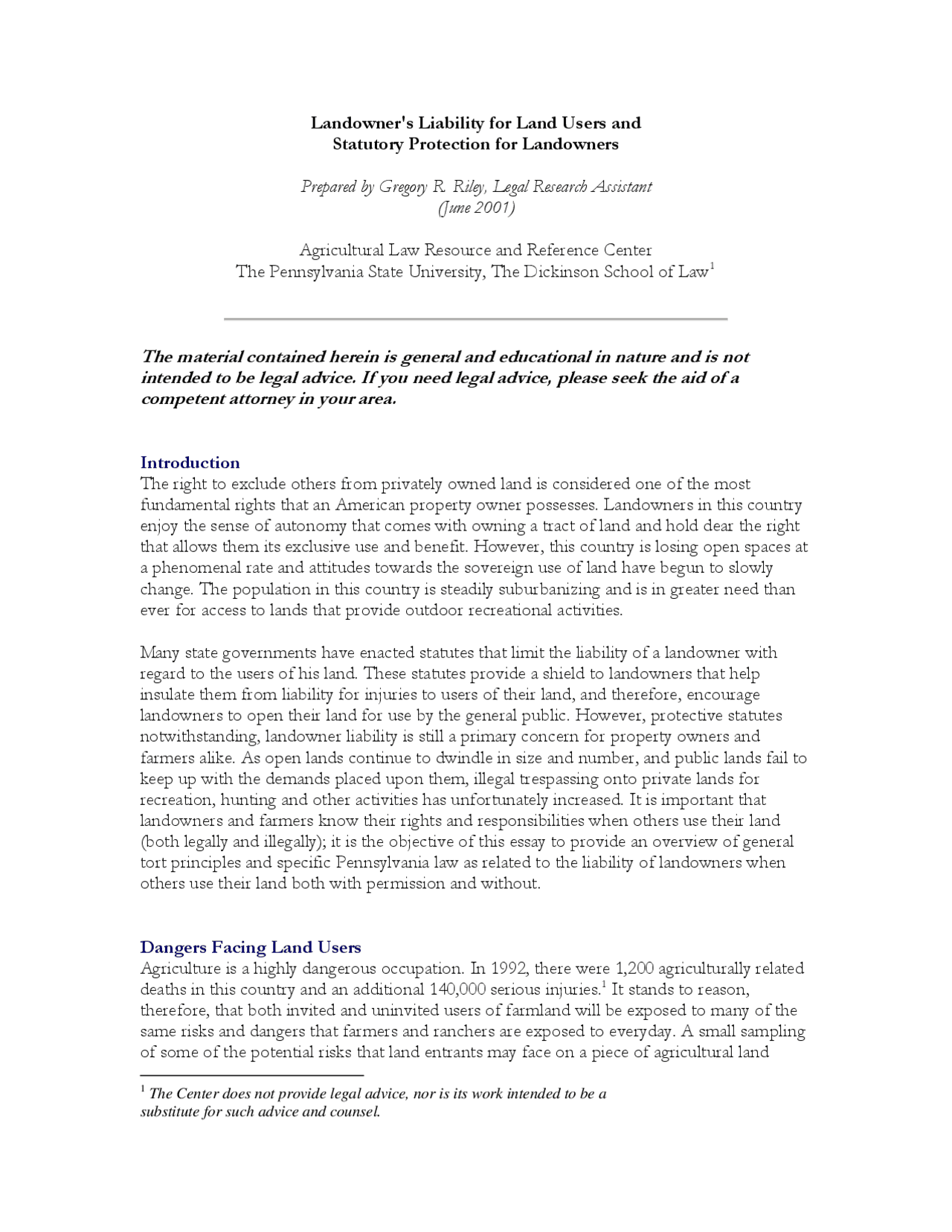 Landowners Liability For Land Users And Lecture Notes Law Docsity