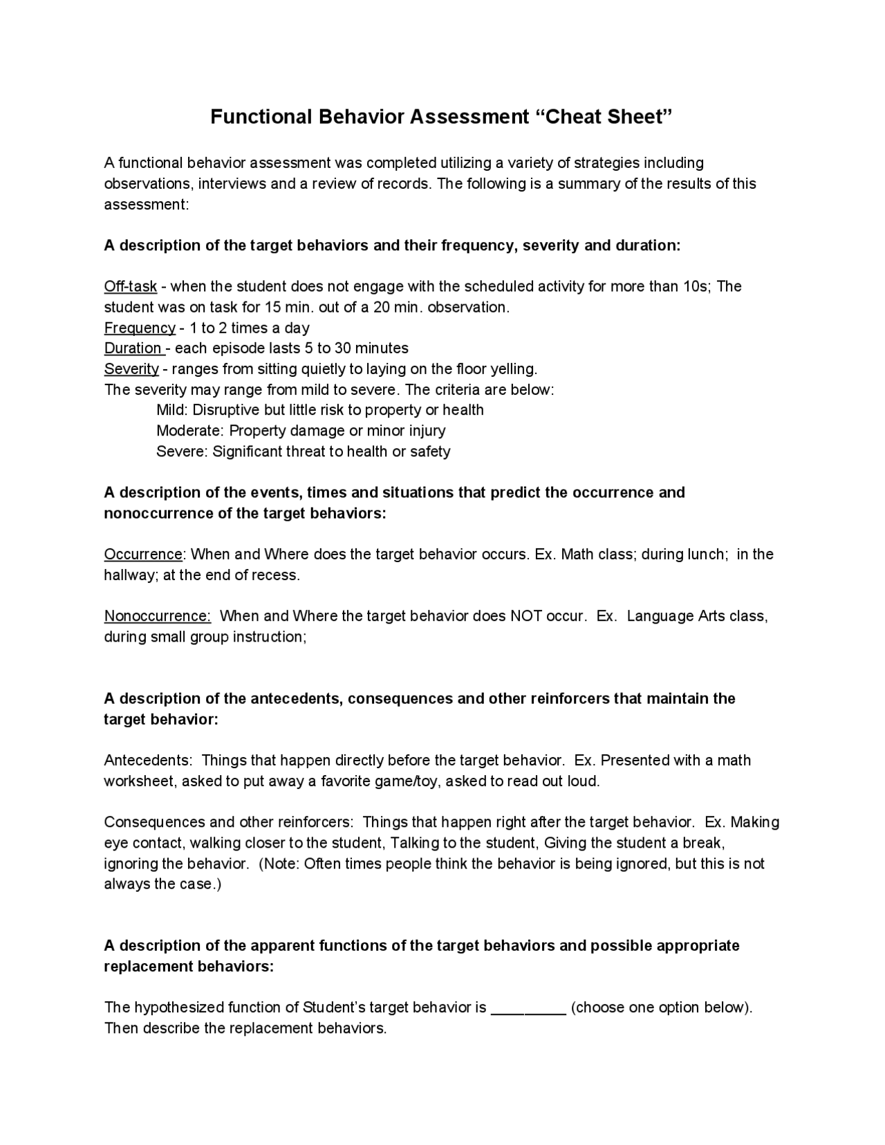 Functional Behavior Assessmentа Cheat Sheet”а Slides Electronics