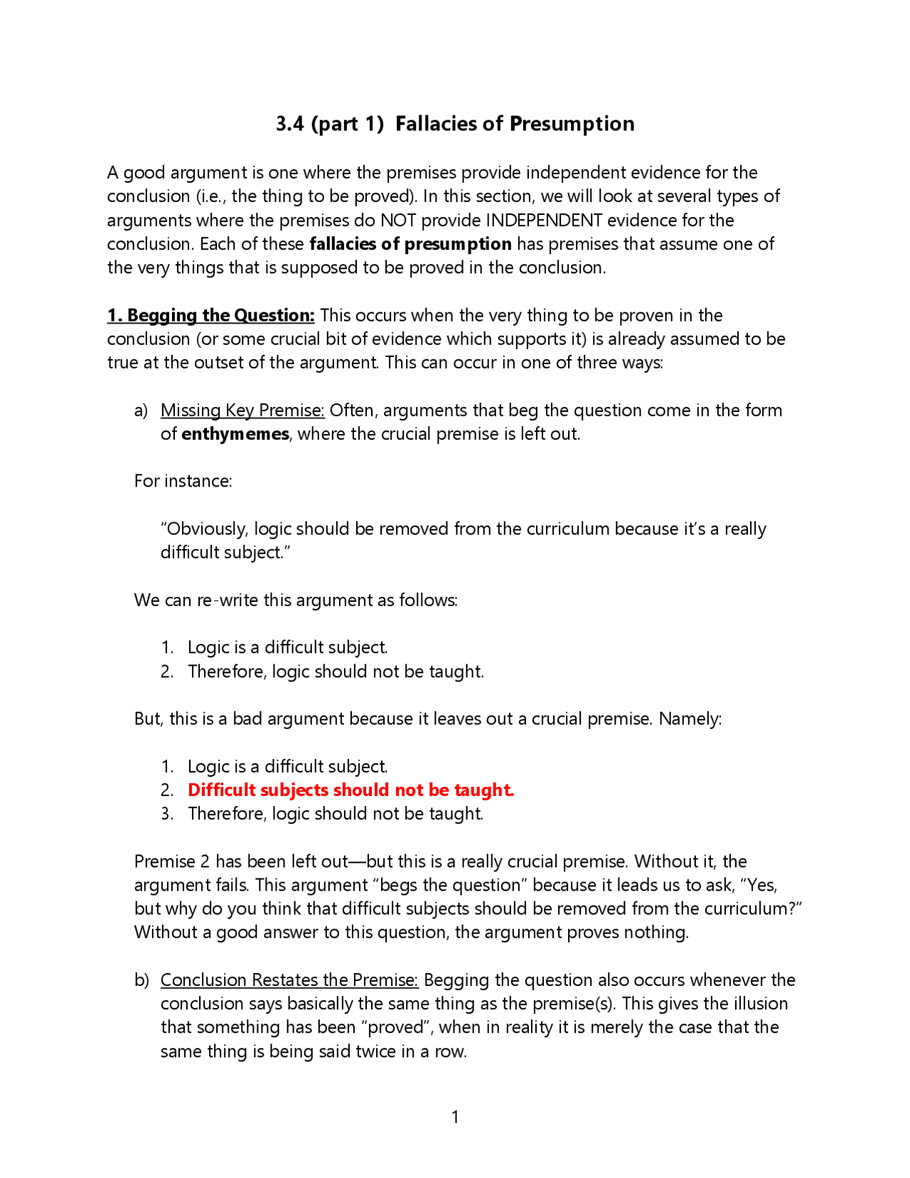 3.4 (part 1) Fallacies of Presumption | Provas Lógica | Docsity