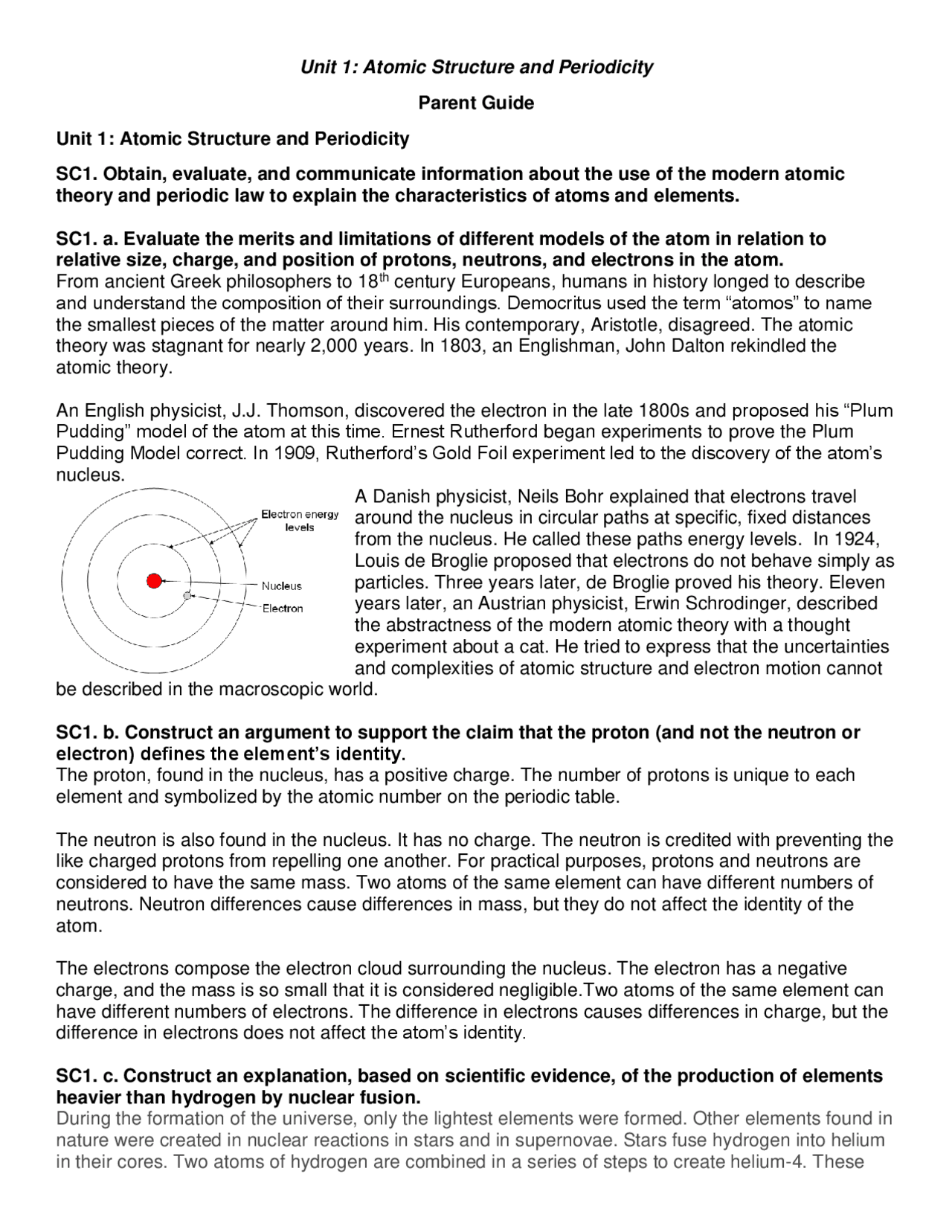 Unit 1: Atomic Structure and Periodicity Parent Guide | Slides Law ...
