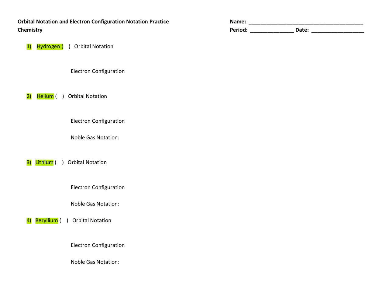 Orbital Notation and Electron Configuration Notation Practice | Study ...