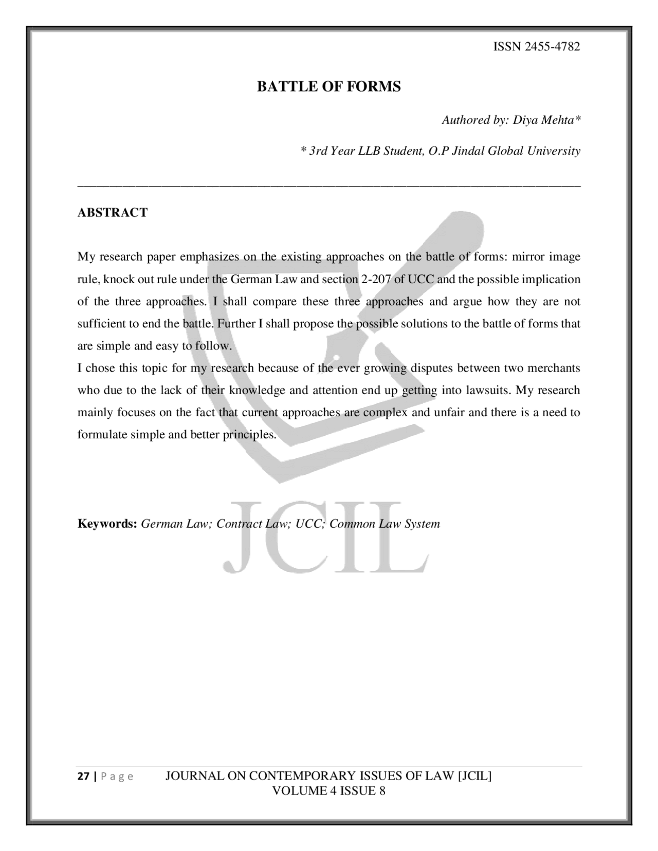 BATTLE OF FORMS | Study notes Law | Docsity