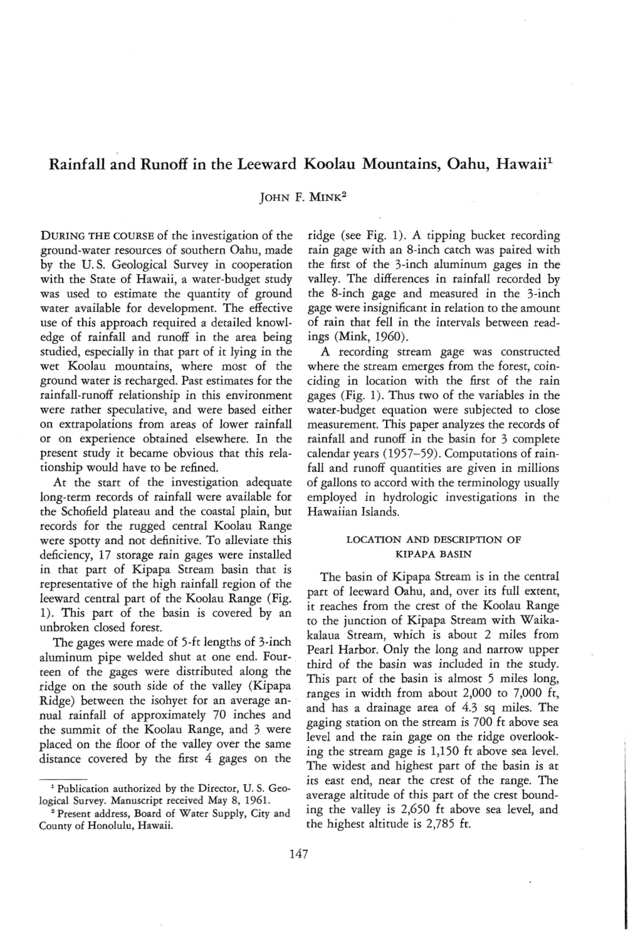 Rainfall and Runoff in the Leeward Koolau Mountains, Oahu ... | Study ...