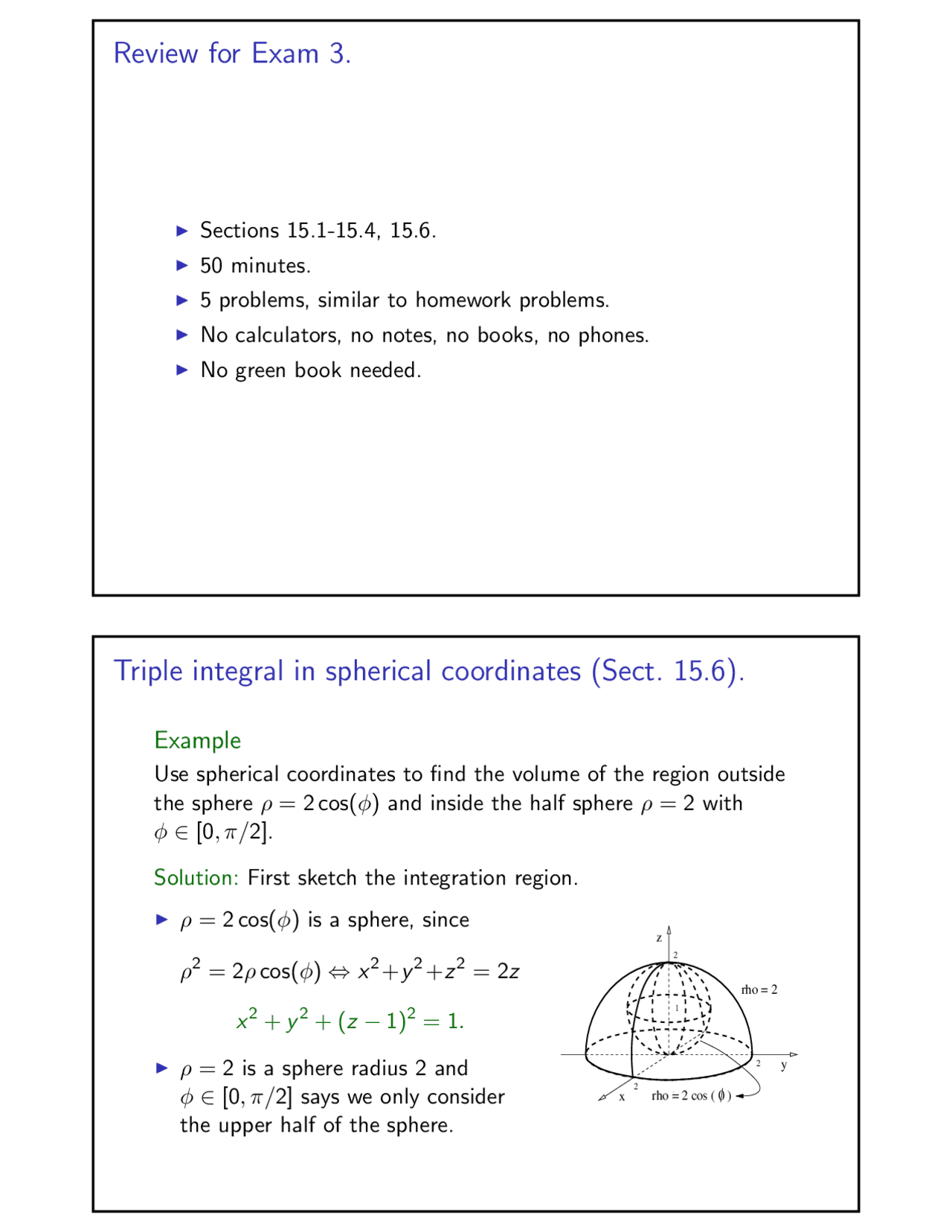 Triple integral in spherical coordinates (Sect. 15.6). | Exercises ...