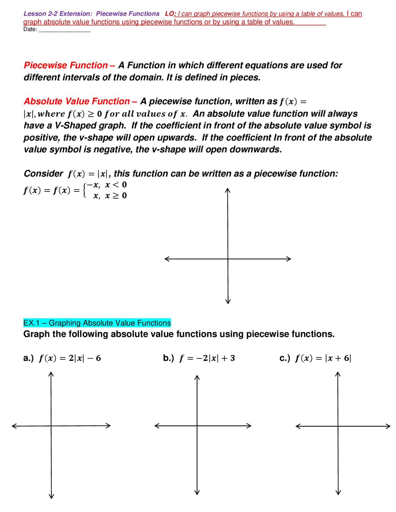Piecewise Function | Exercises Calculus | Docsity