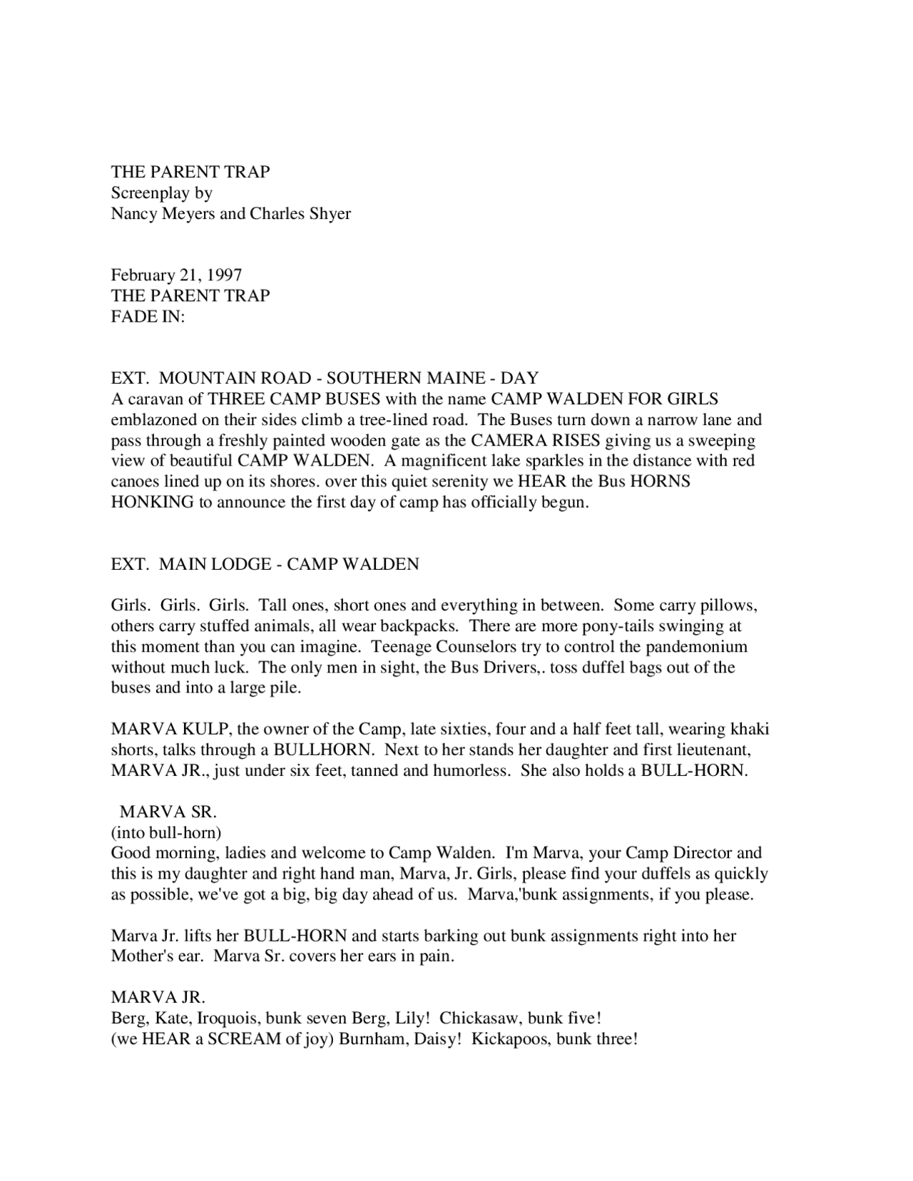 The Parent Trap Script (PDF) | Lecture notes Music | Docsity