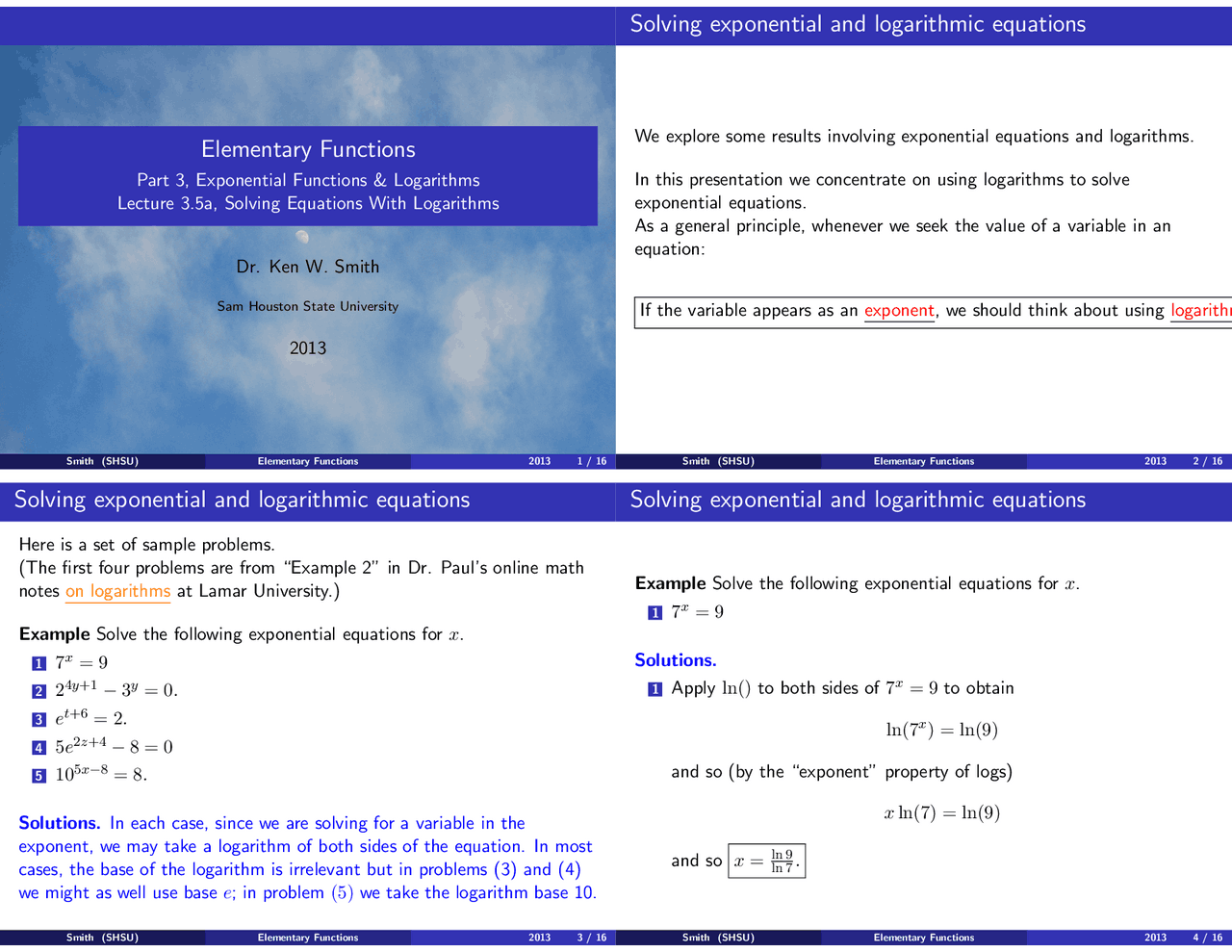 Solving Exponential And Logarithmic Equations Lecture Notes Pre