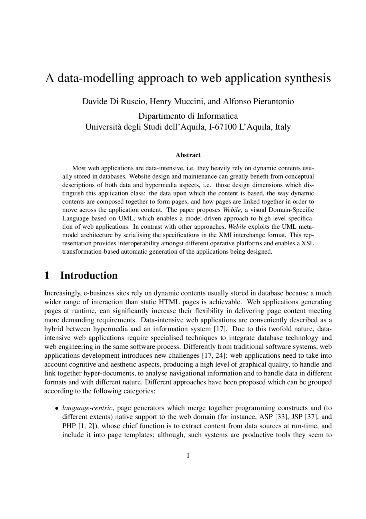 A Data Modelling Approach To Web Application Synthesis Lecture Notes Design Docsity