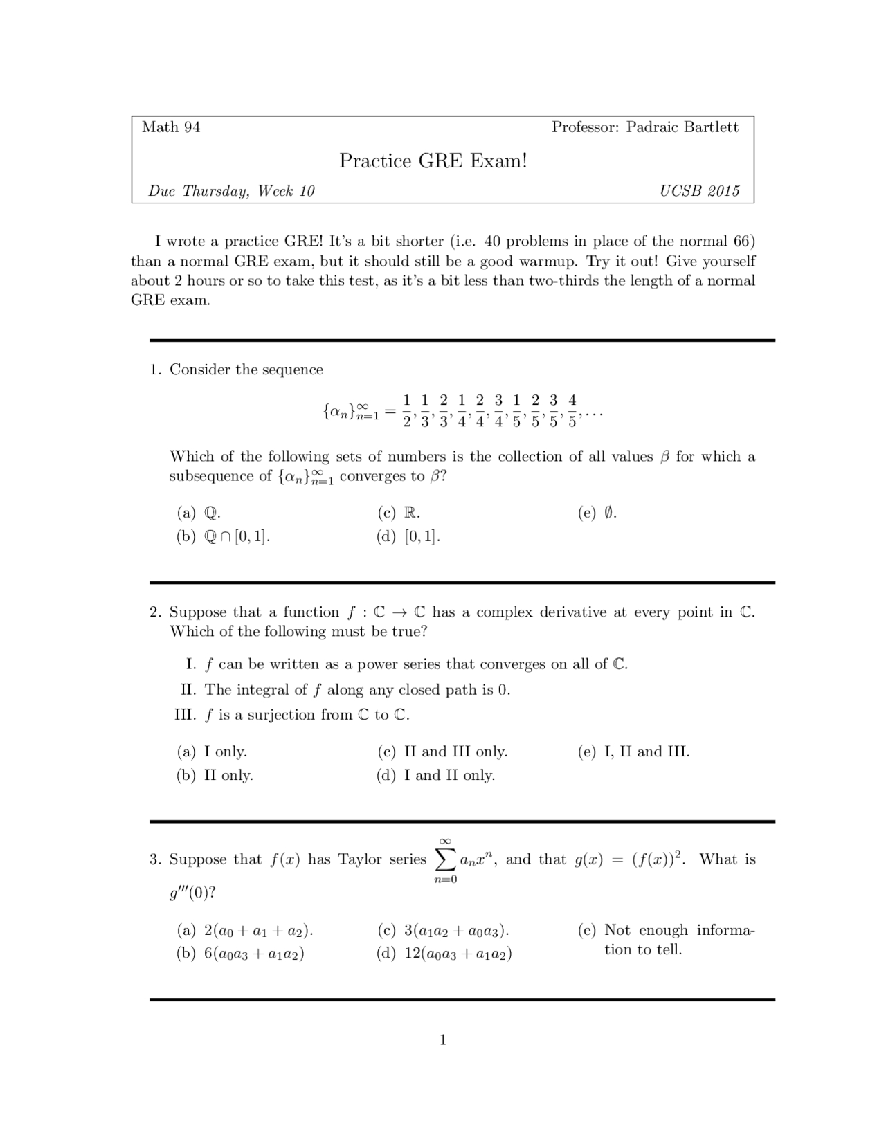 Practice GRE Exam! | Slides Topology | Docsity