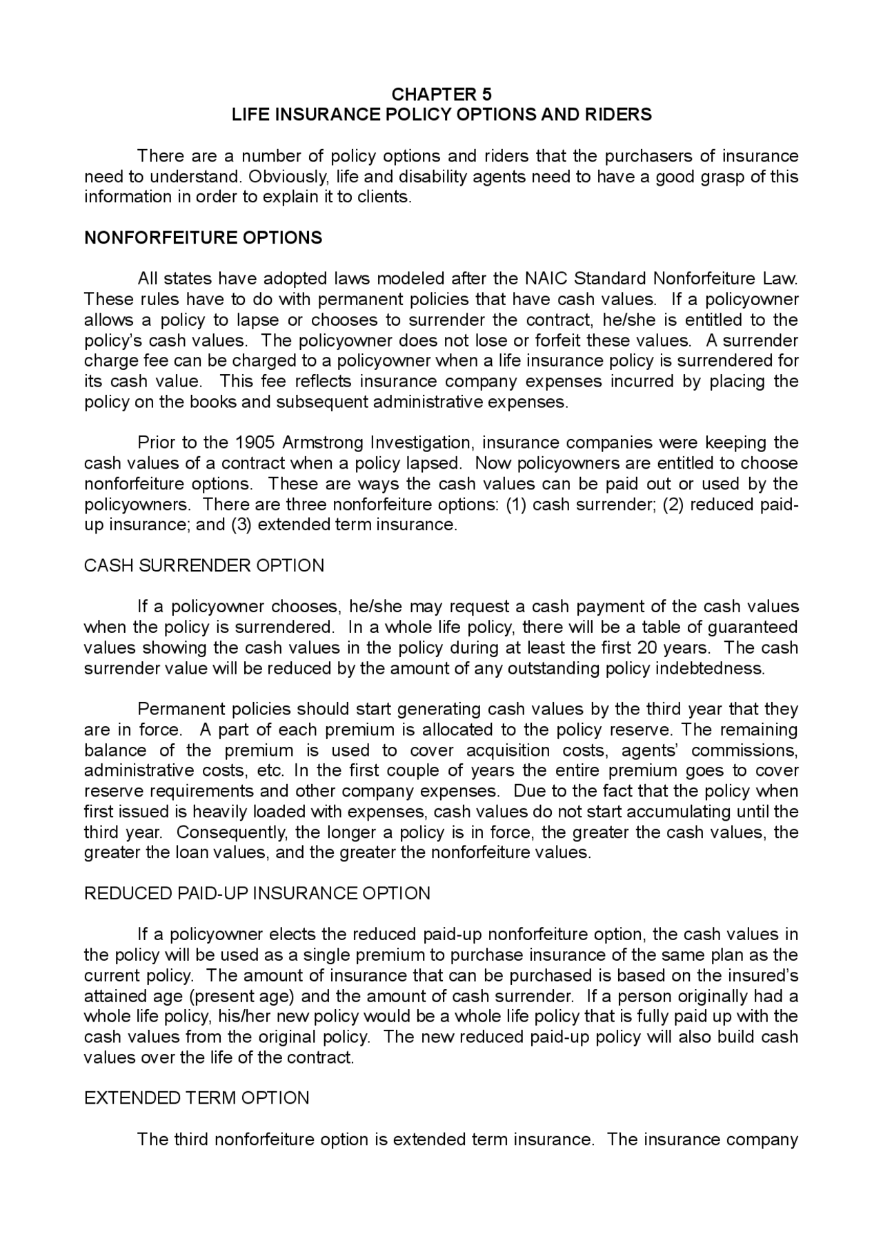 chapter 5 life insurance policy options and riders | Summaries Law ...