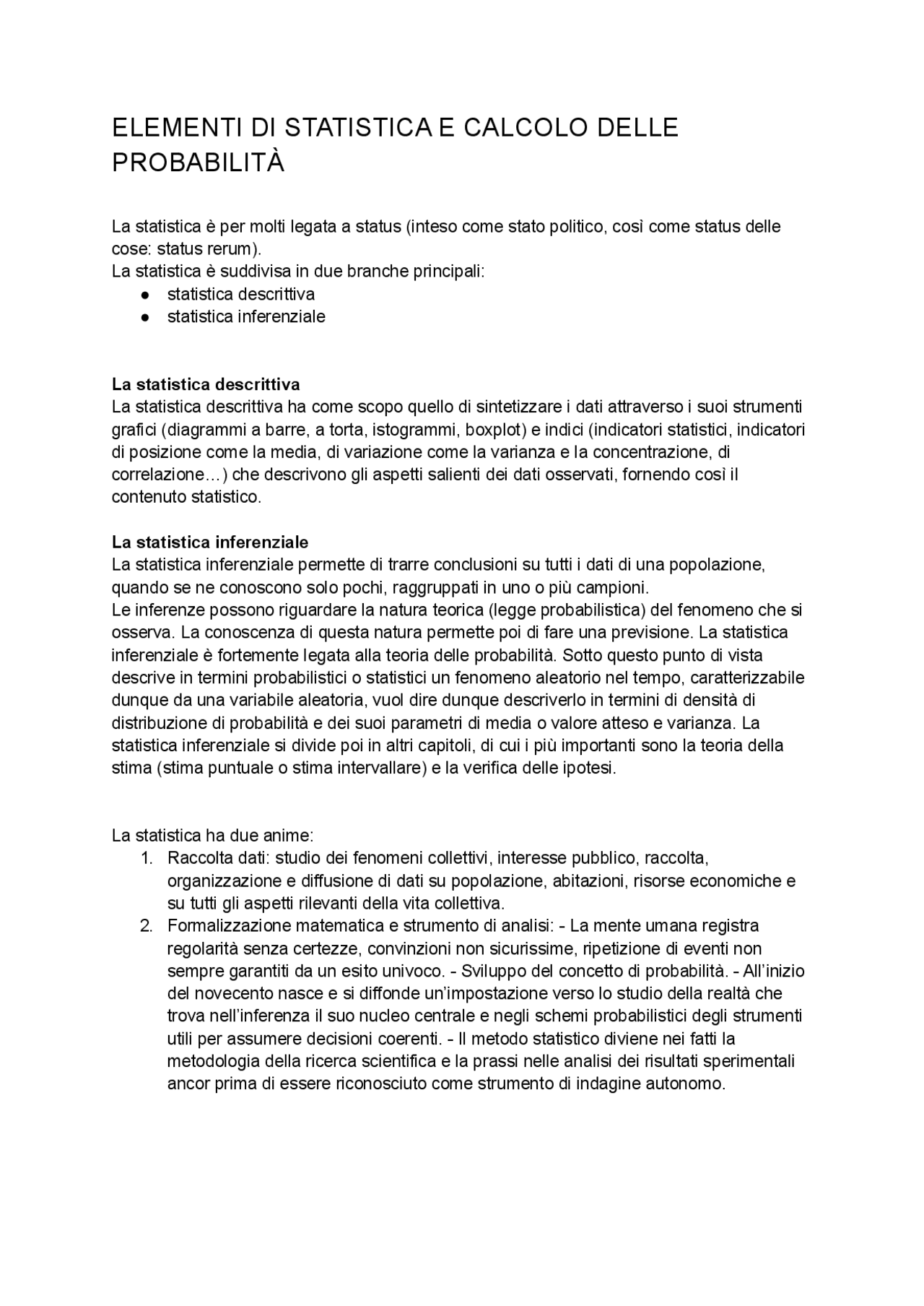 Elementi di statistica e calcolo delle probabilità | Appunti di Statistica | Docsity