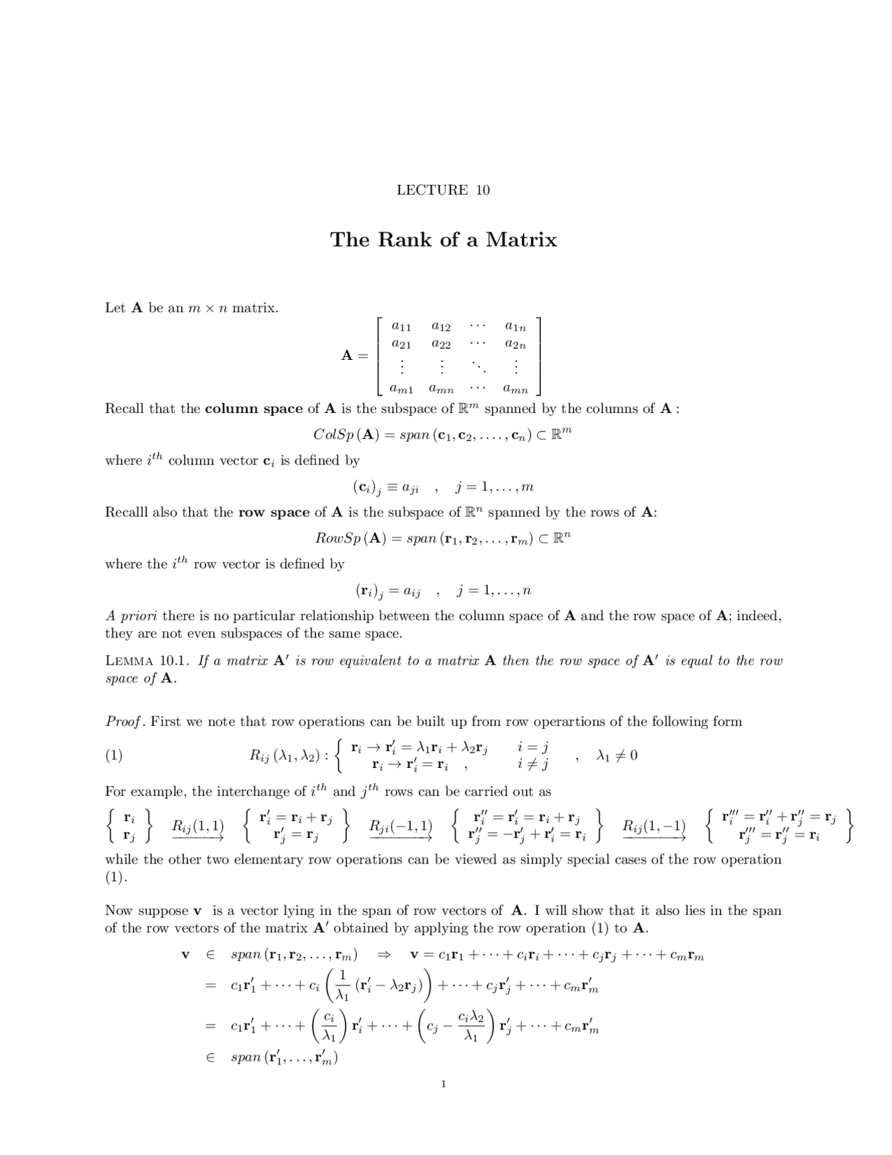 The Rank Of A Matrix Summaries Linear Algebra Docsity