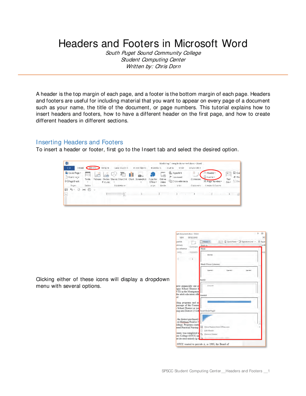 Headers and Footers in Microsoft Word | SPSCC | Exercises Microsoft ...