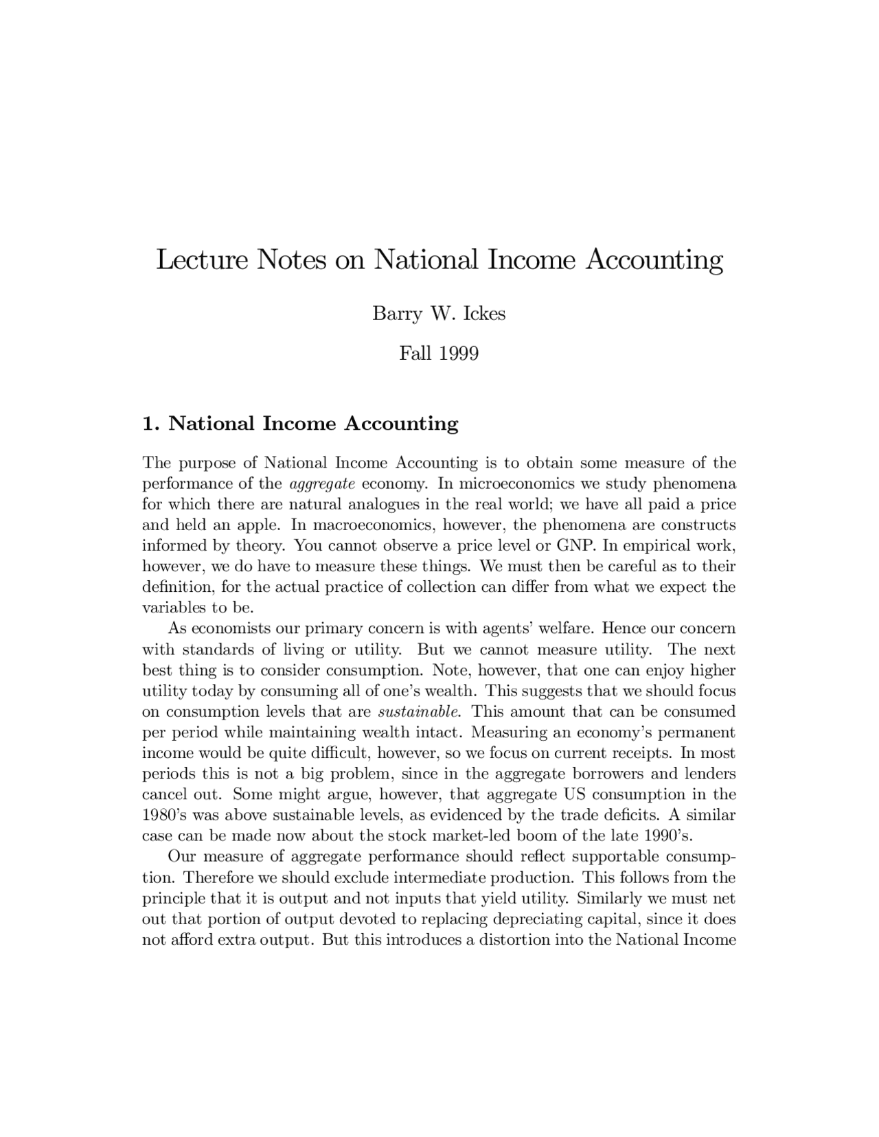 Lecture Notes On National Income Accounting Slides Accounting Docsity