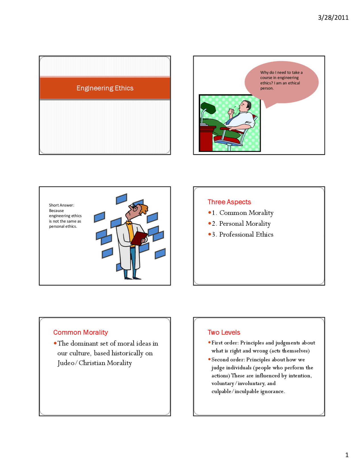 1. Common Morality 2. Personal Morality 3 Professional Ethics ...