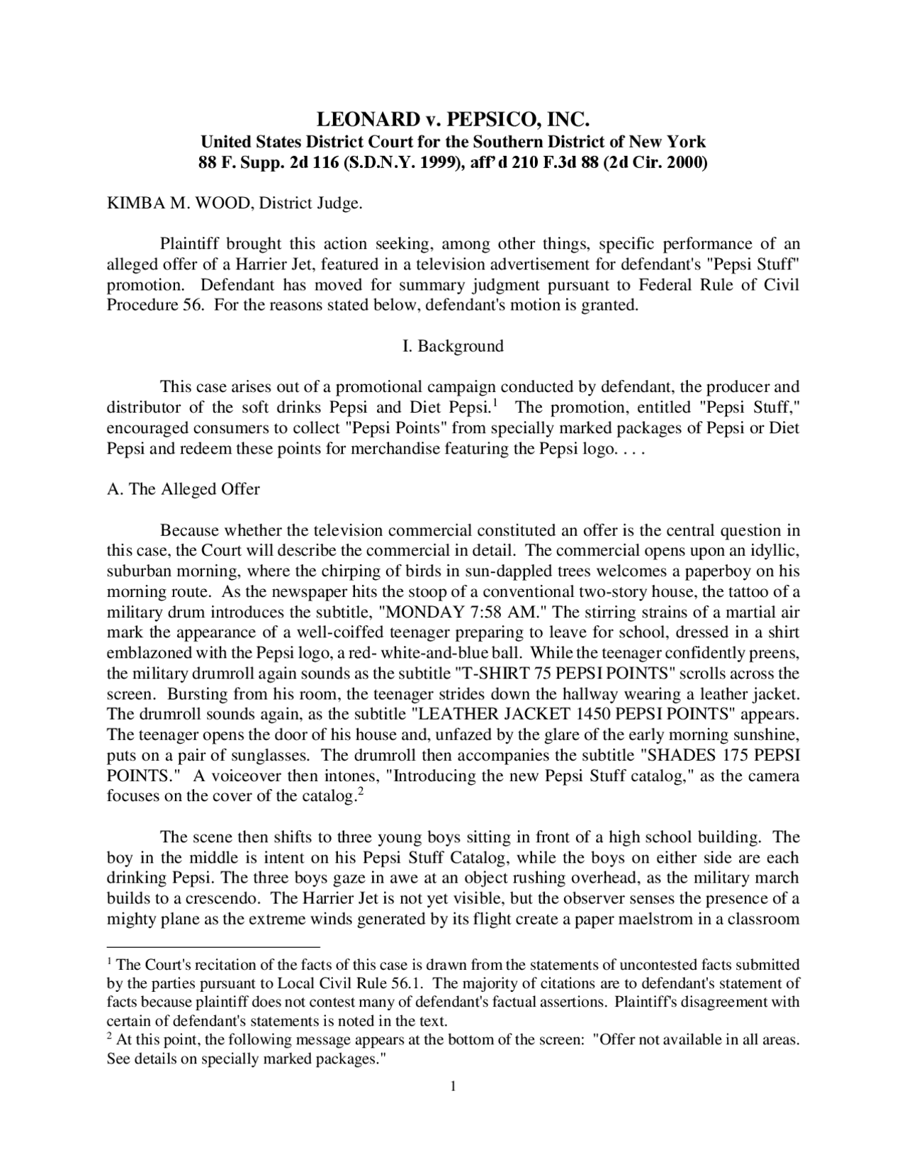 JOHN D.R. LEONARD V. PEPSICO, INC. | Lecture notes Physics | Docsity