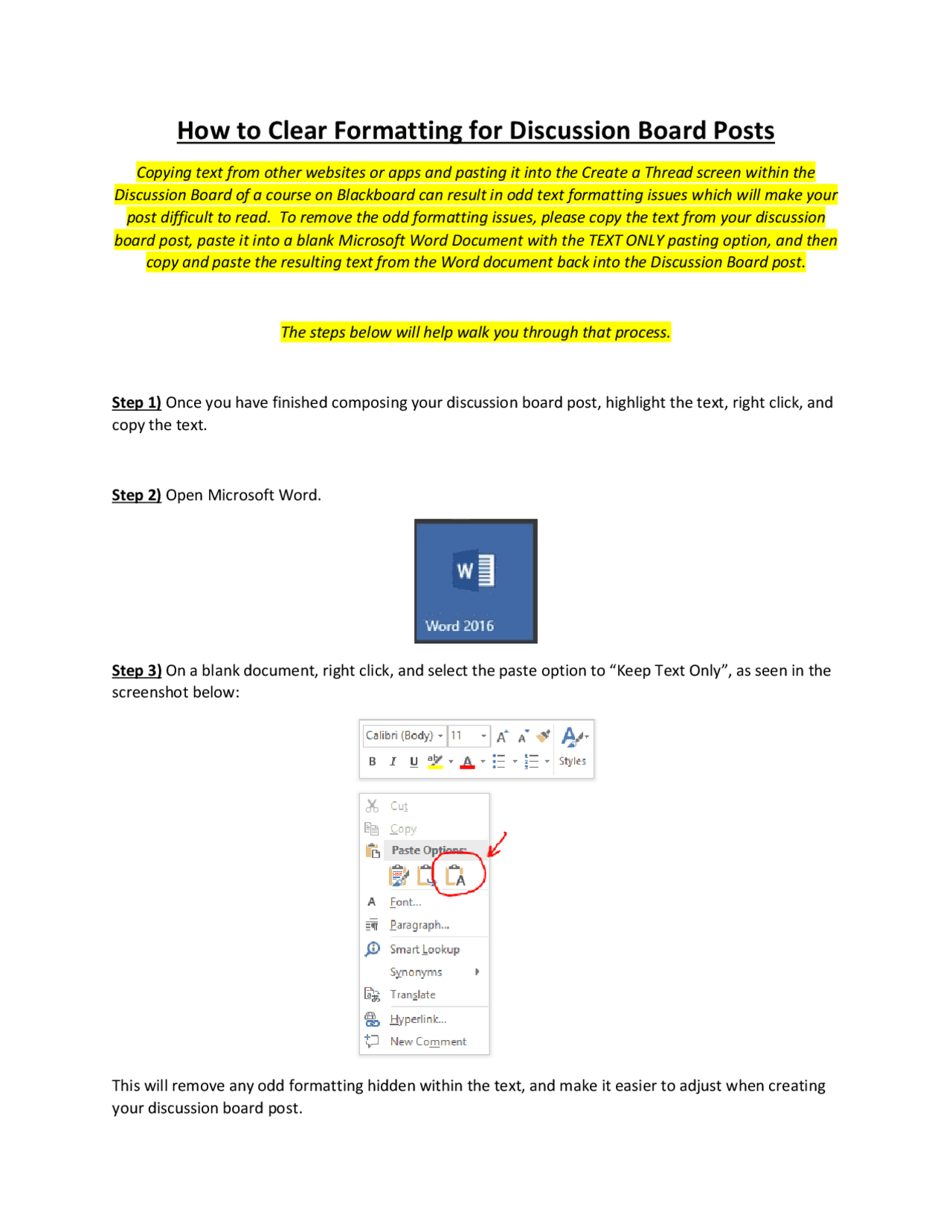 How to Clear Formatting for Discussion Board Posts | Summaries ...