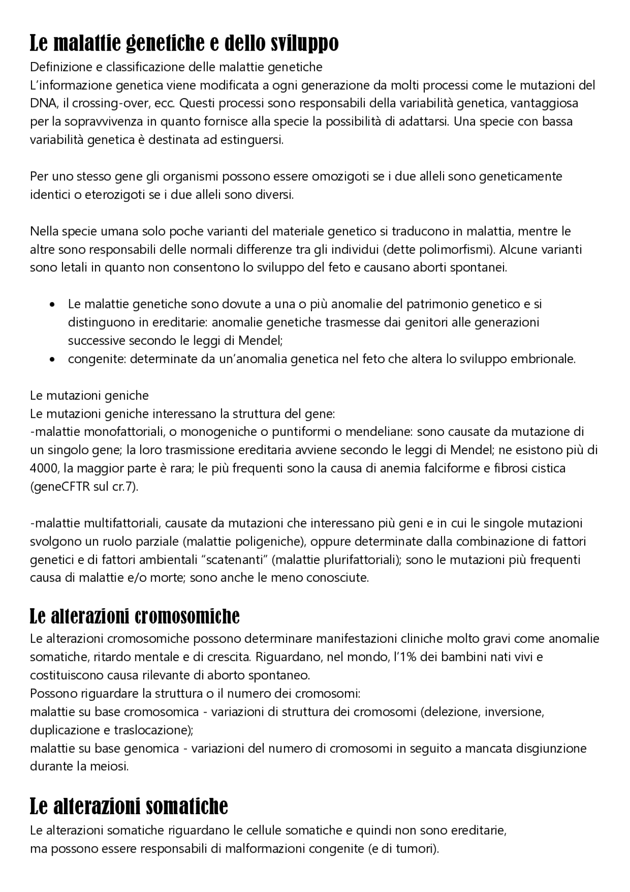 Le Malattie Genetiche E Dello Sviluppo Appunti Di Igiene Docsity