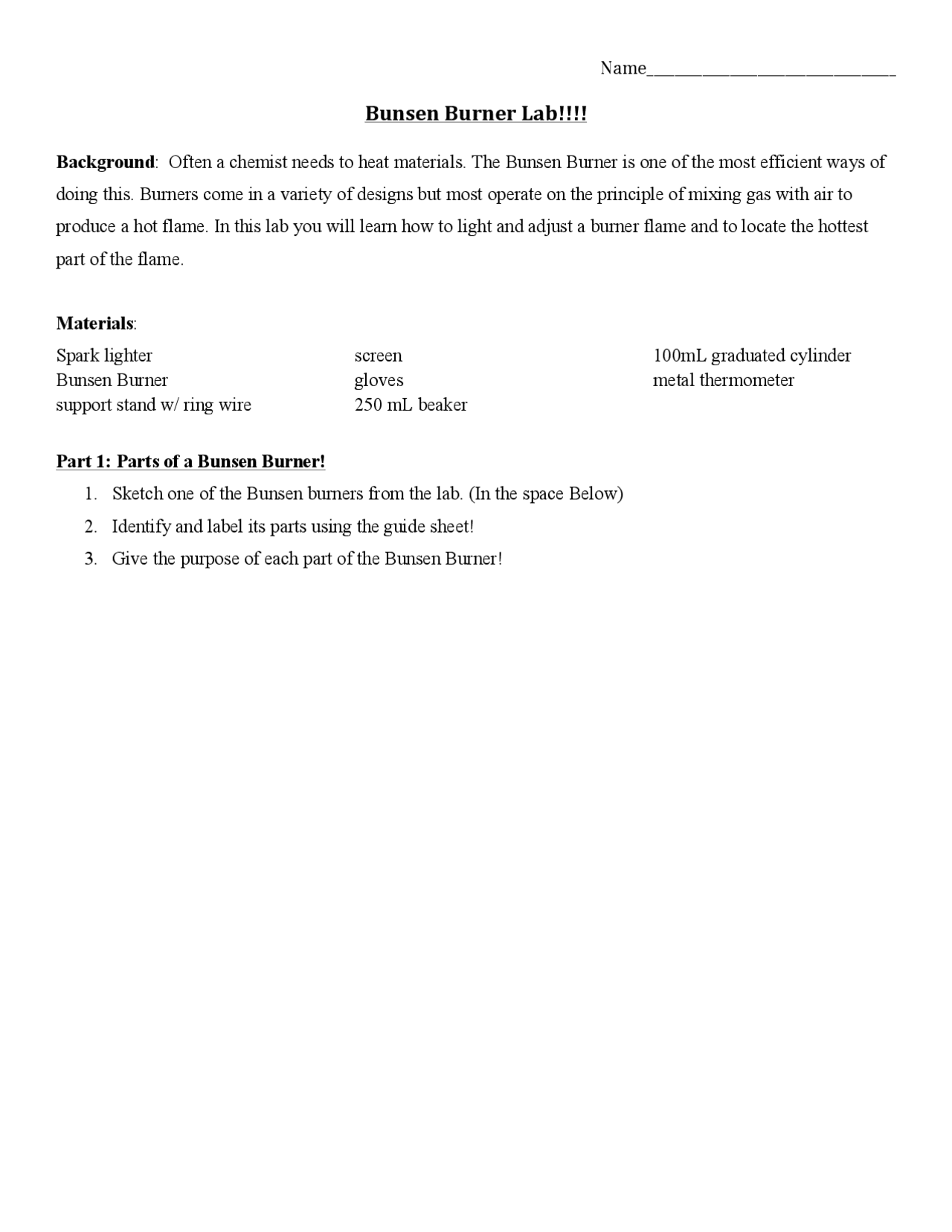 Bunsen Burner Lab!!!! | Exams Basic Electronics | Docsity