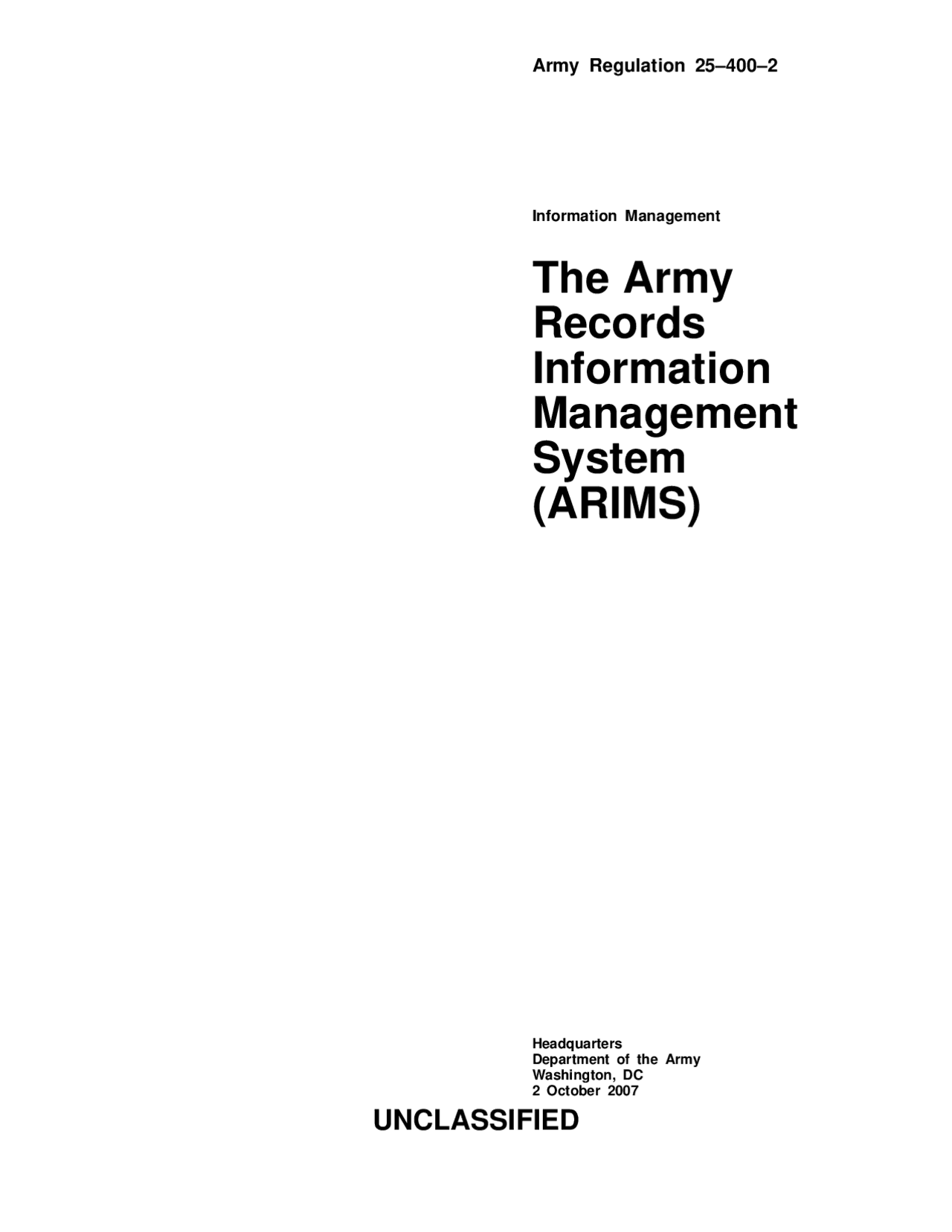 The Army Records Information Management System (ARIMS) | Lecture notes ...