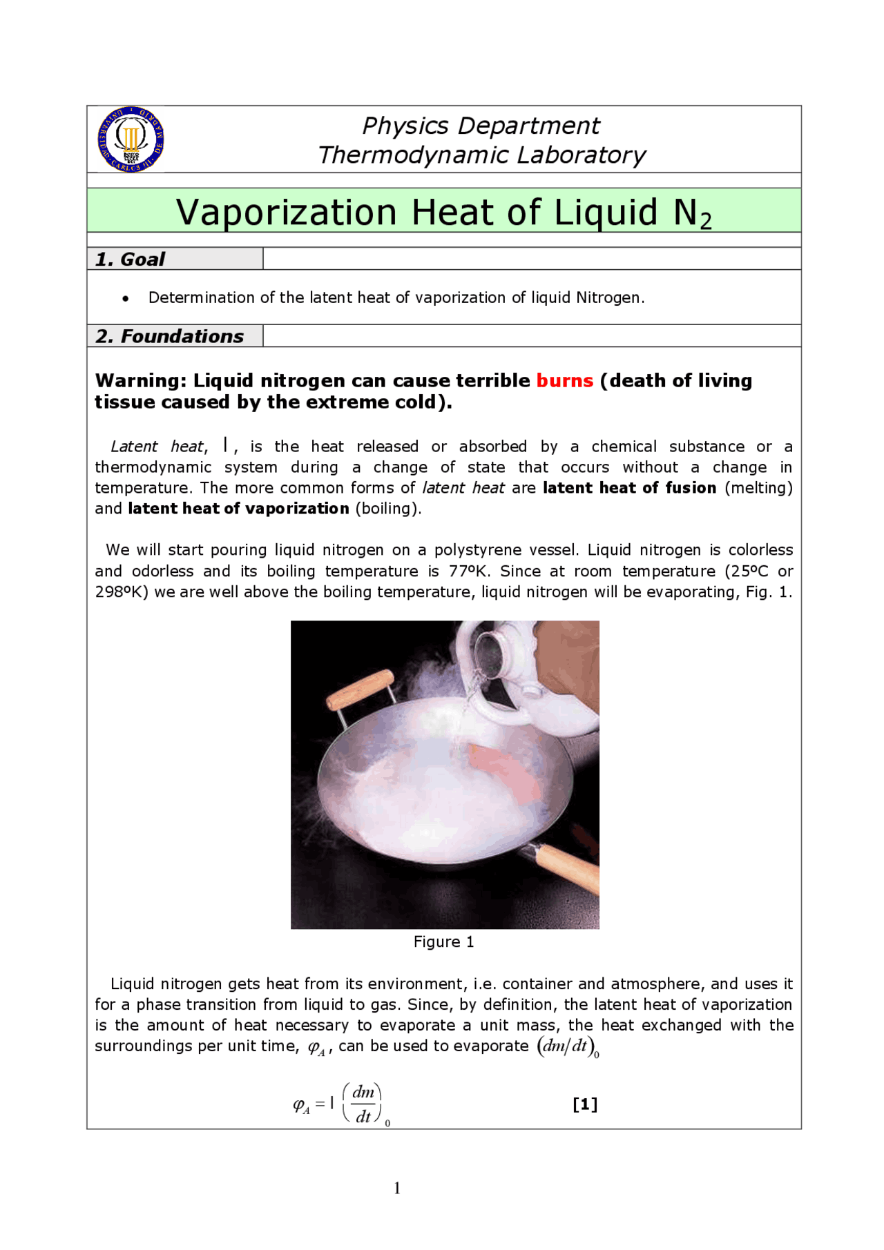 Vaporization Heat Of Liquid N2 Lecture Notes Physics Docsity