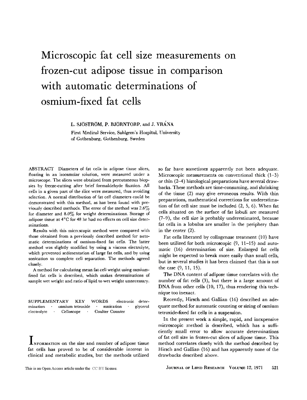 Microscopic fat cell size measurements on frozen-cut adipose ...