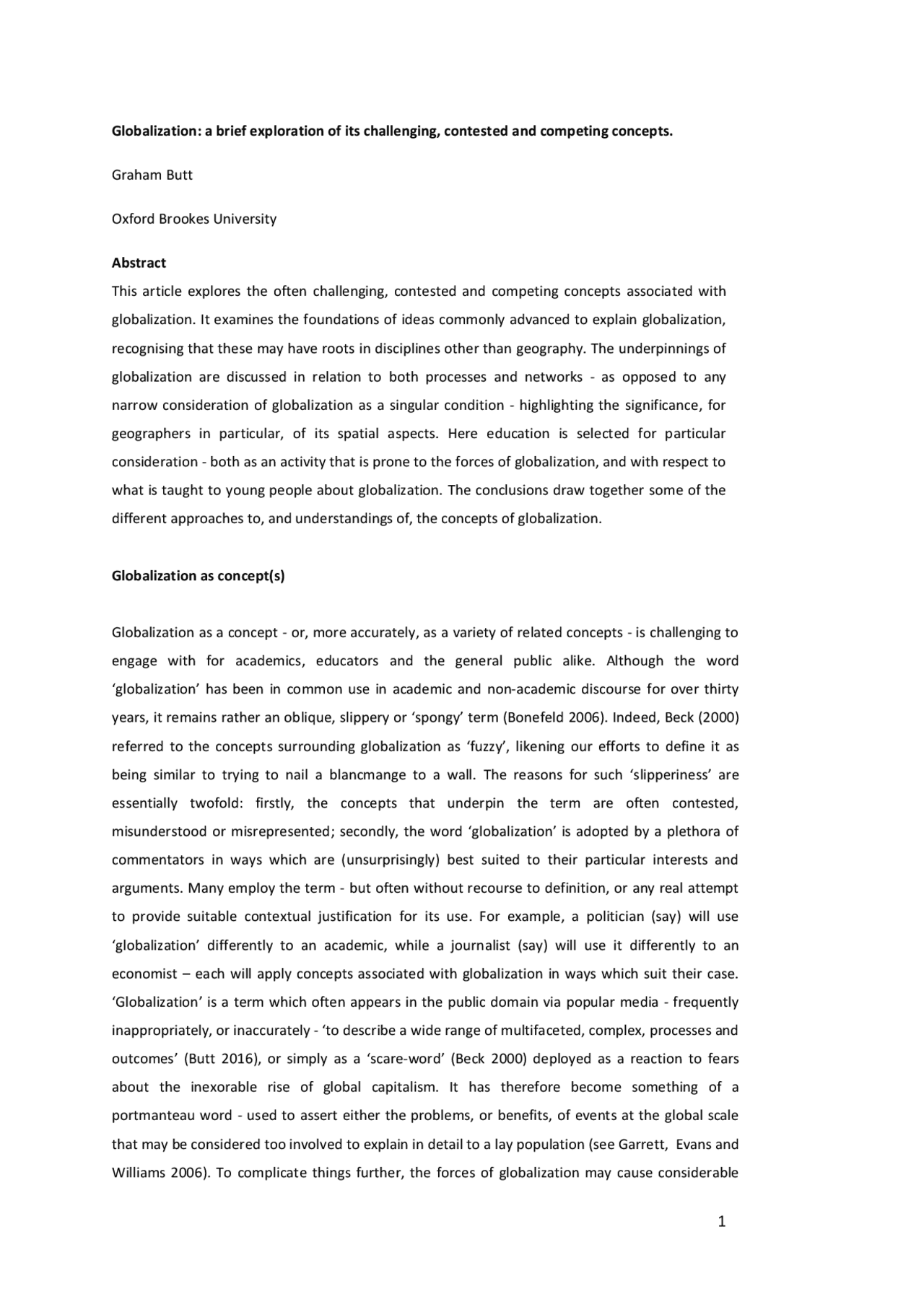 Globalization: a brief exploration of its challenging, contested ...