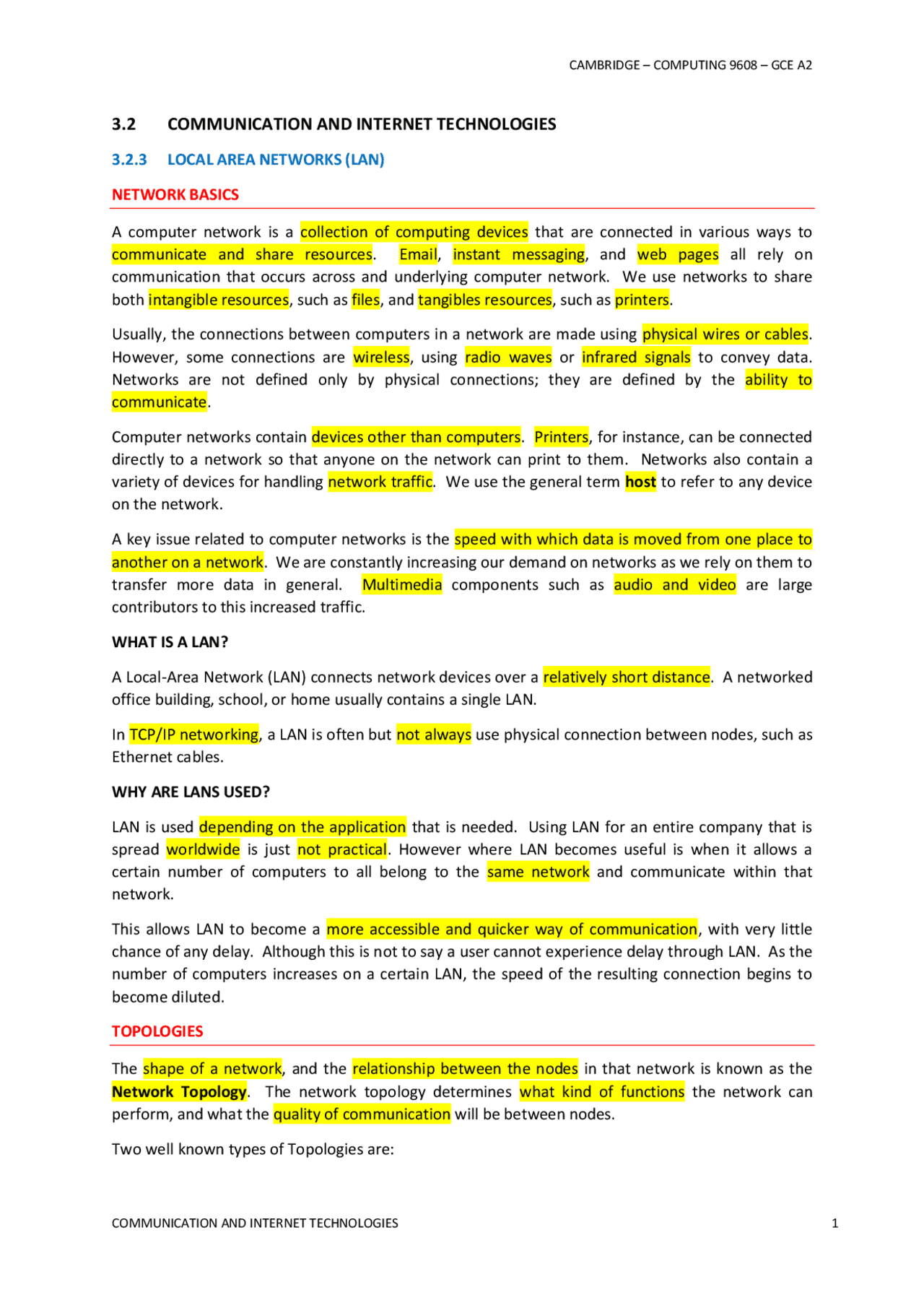 32 Communication And Internet Technologies Lecture Notes Topology