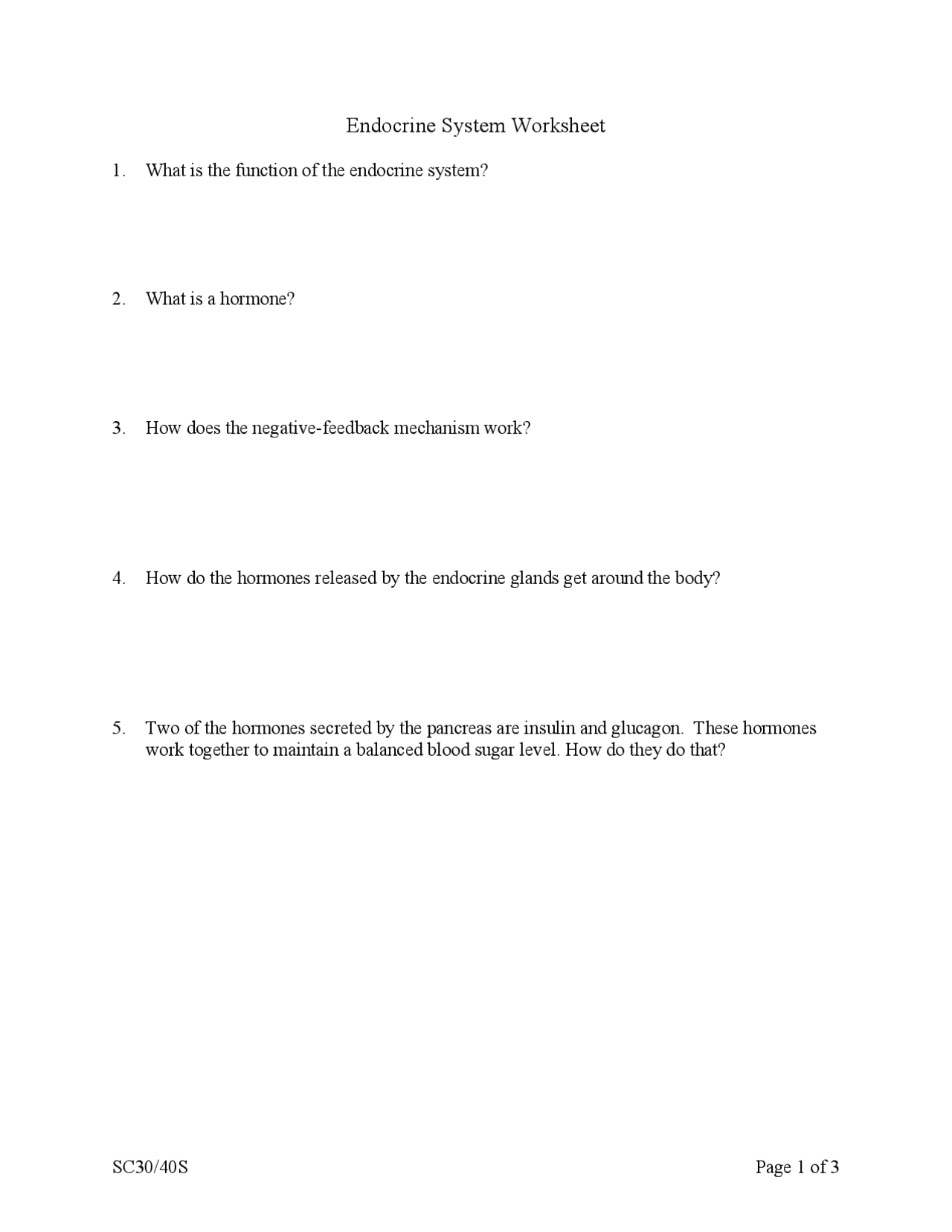 Endocrine System Worksheet | Schemes and Mind Maps Human Biology | Docsity