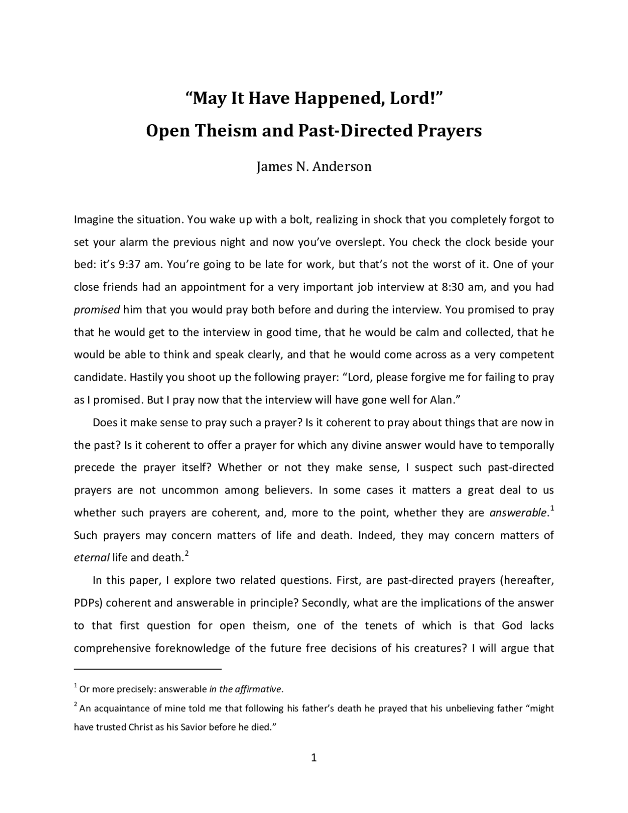 “May It Have Happened, Lord!” Open Theism and Past ... | Schemes and ...