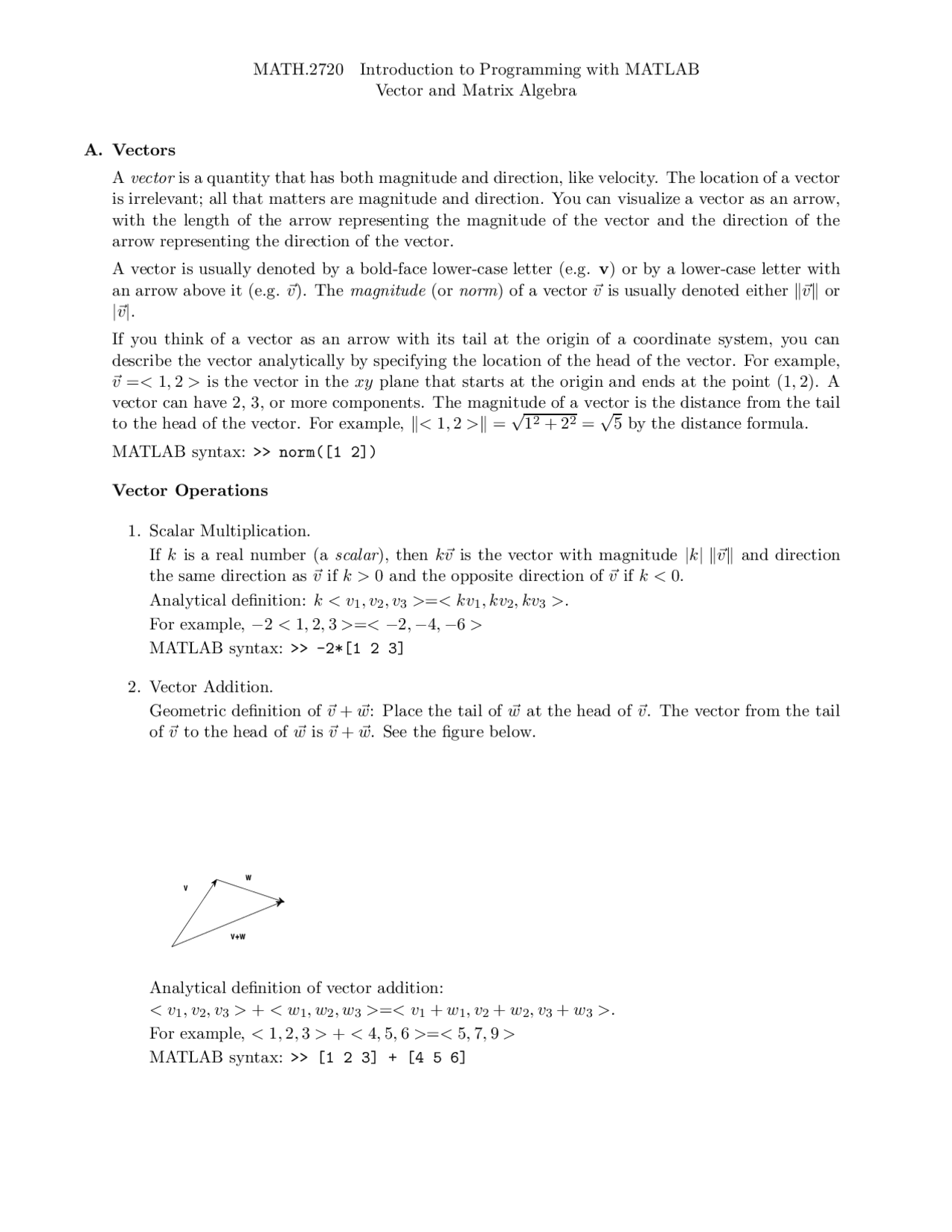 Math2720 Introduction To Programming With Matlab Exercises Algebra