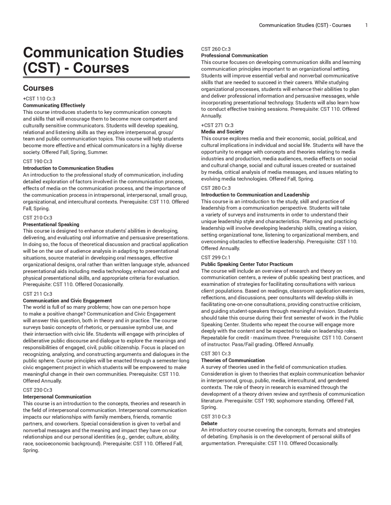 Communication Studies (CST) | Exams Communication | Docsity