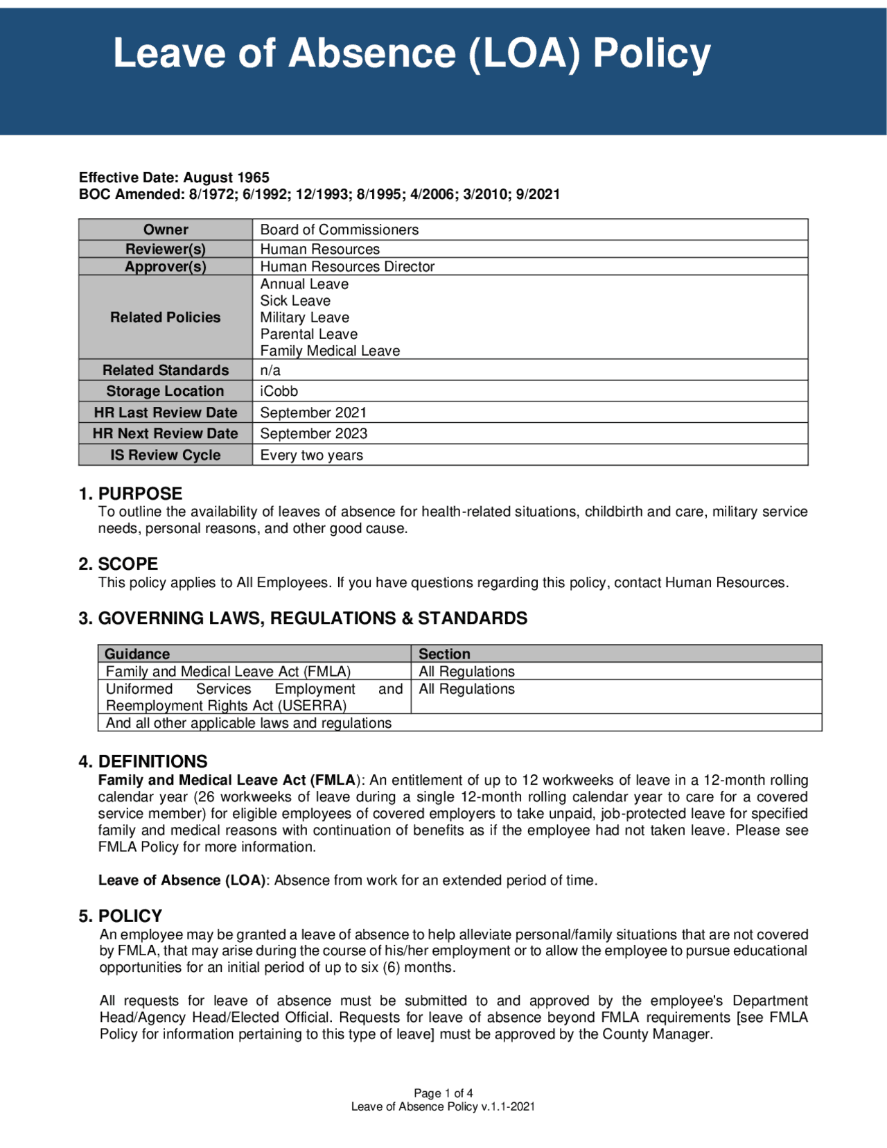 Leave of Absence (LOA) Policy | Study notes Organization and Business ...
