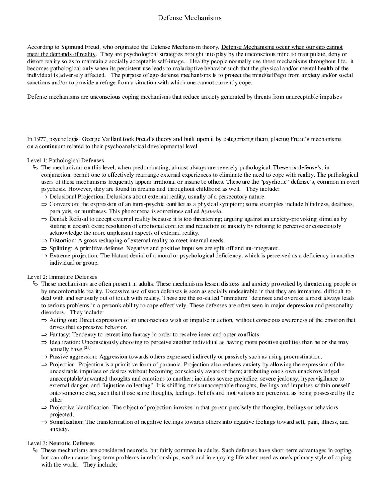 Defense Mechanisms | Exercises Acting | Docsity