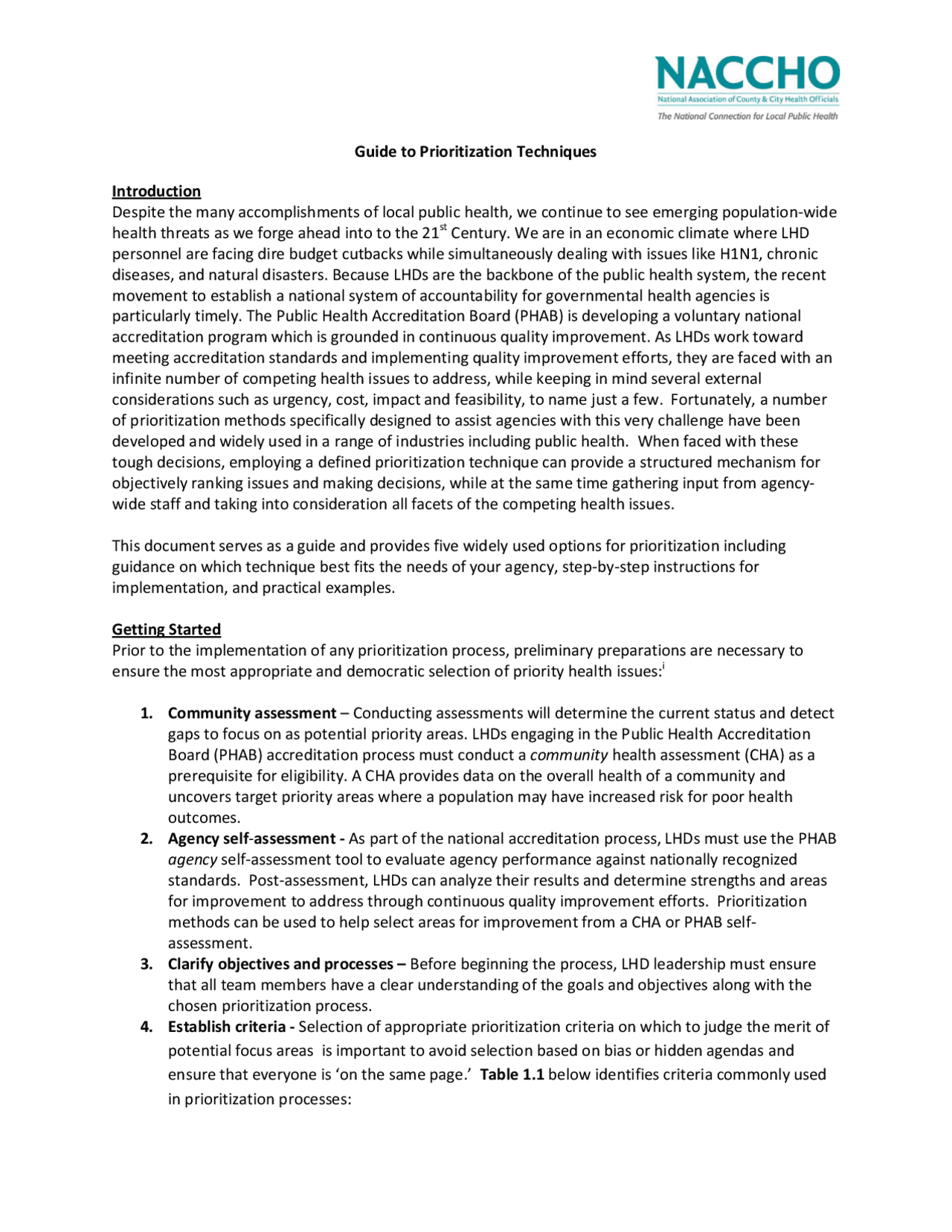 Guide to Prioritization Techniques | Exercises Public Health | Docsity