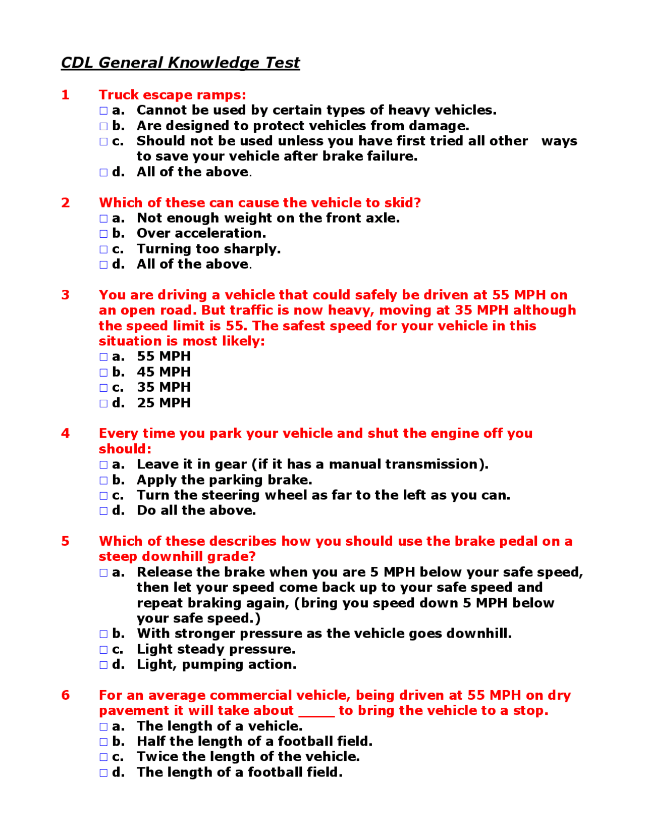CDL General Knowledge Test | Lecture notes European Computer Driving ...