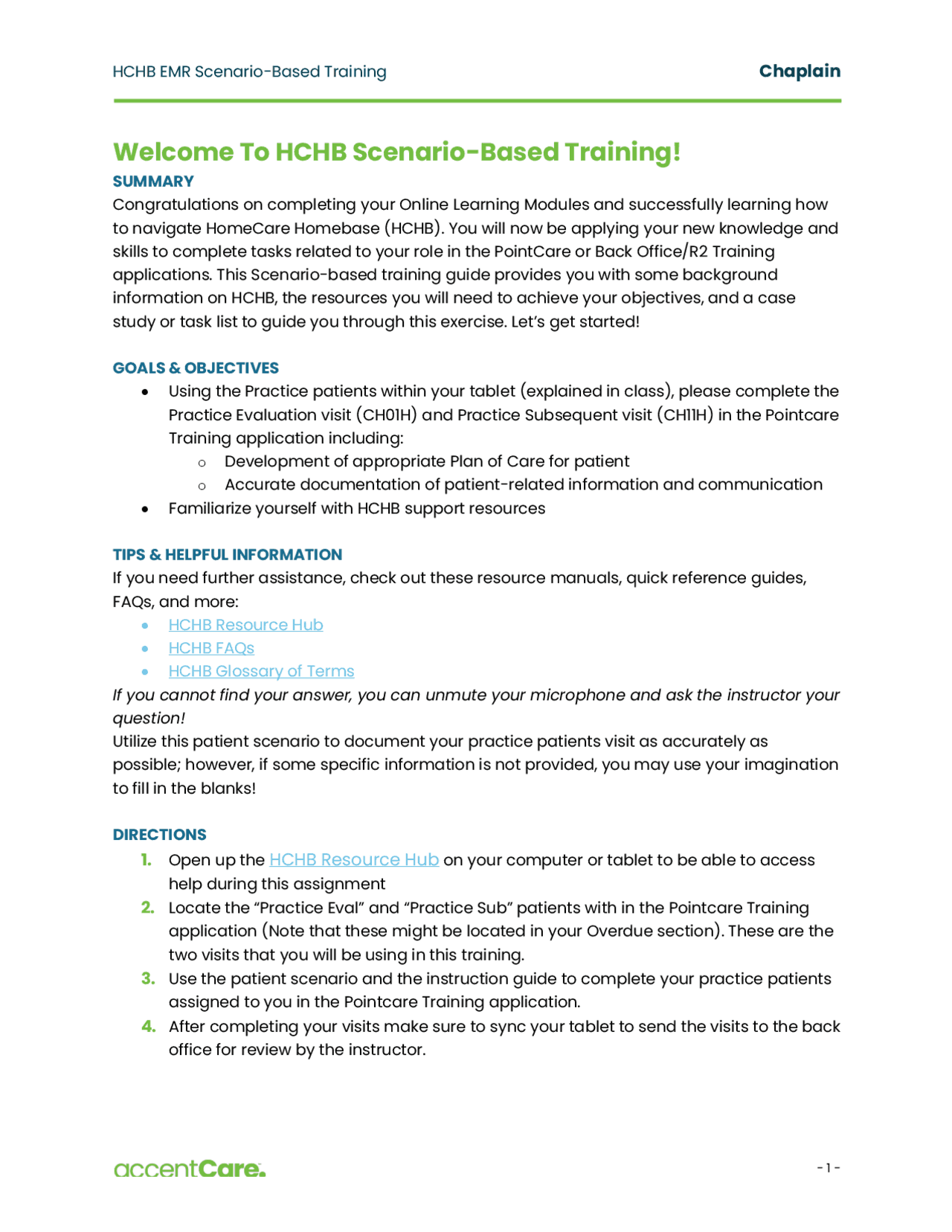 Welcome To Hchb Scenario Based Training Exercises History Docsity