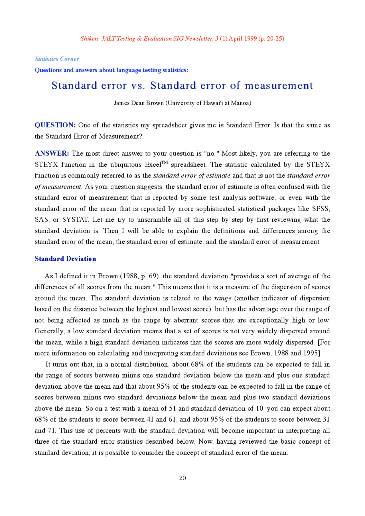 Standard Error Vs Standard Error Of Measurement Exercises Statistics