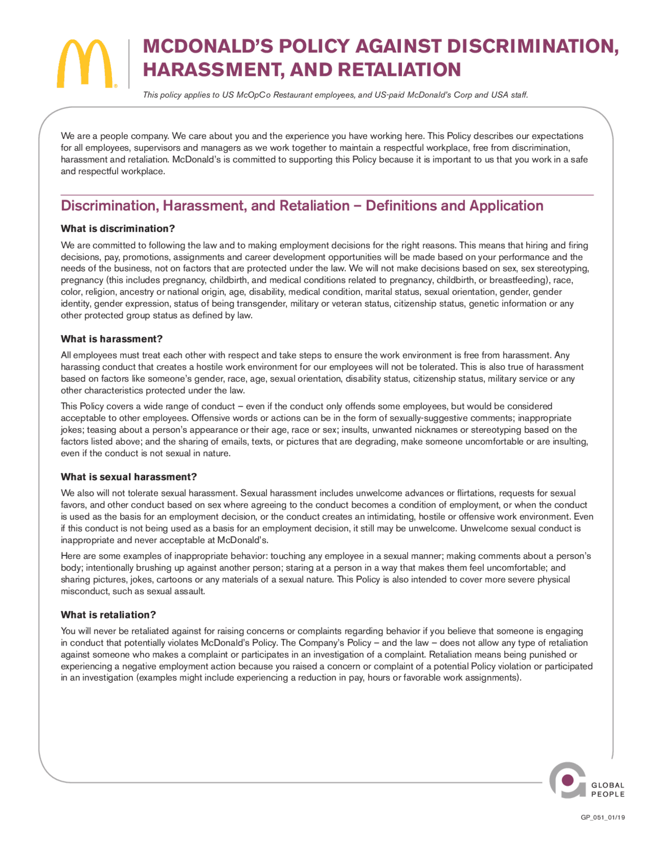 Mcdonalds Policy Against Discrimination Slides Law Docsity