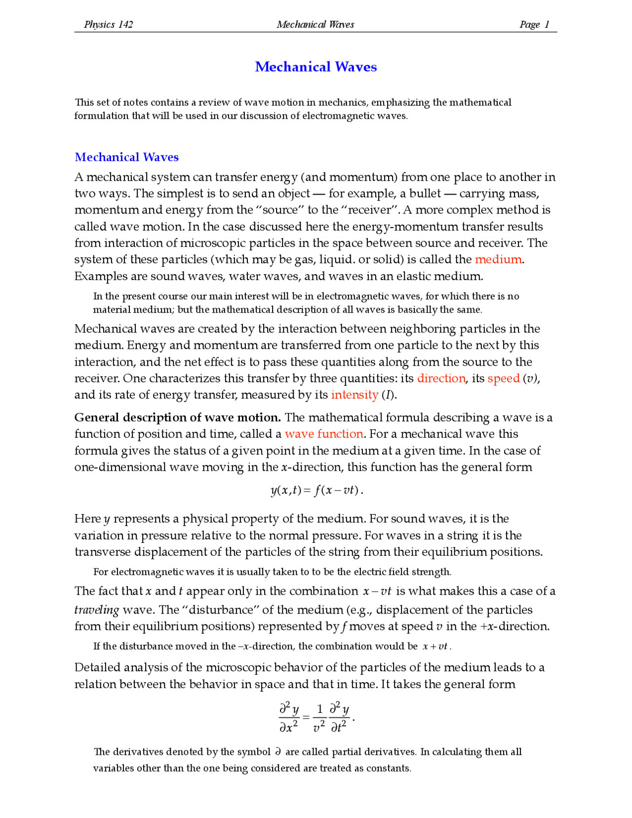 Mechanical waves | Lecture notes Physics | Docsity
