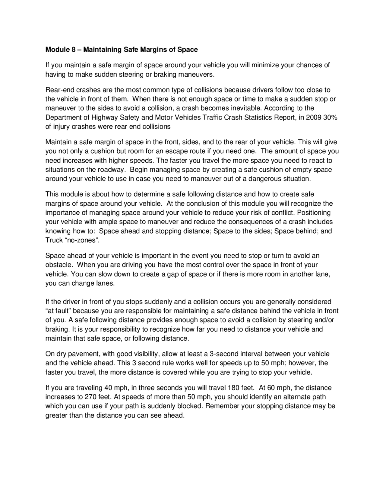 Module 8 – Maintaining Safe Margins of Space | Study notes Statistics ...