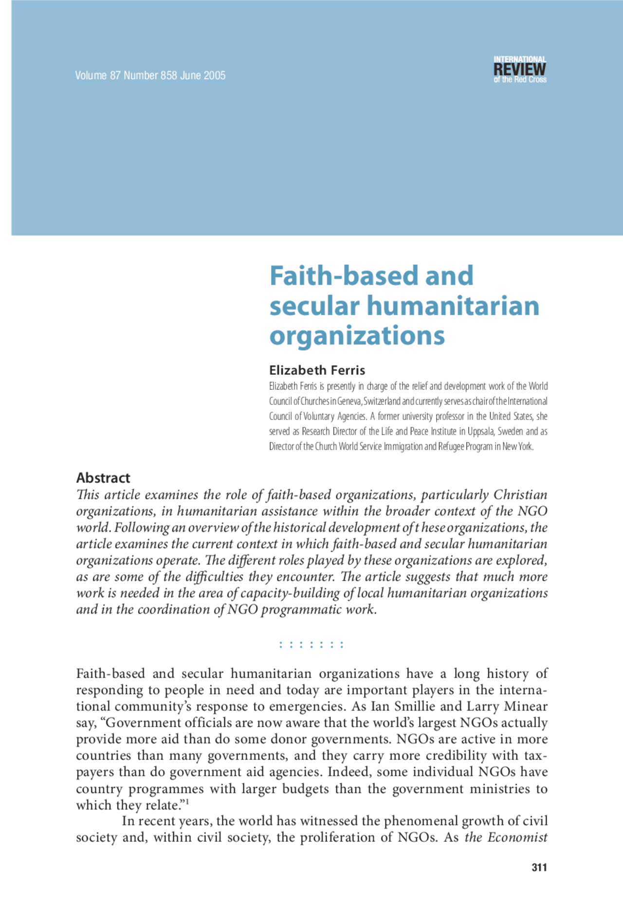 Faith-based and secular humanitarian organizations | Exercises Human ...