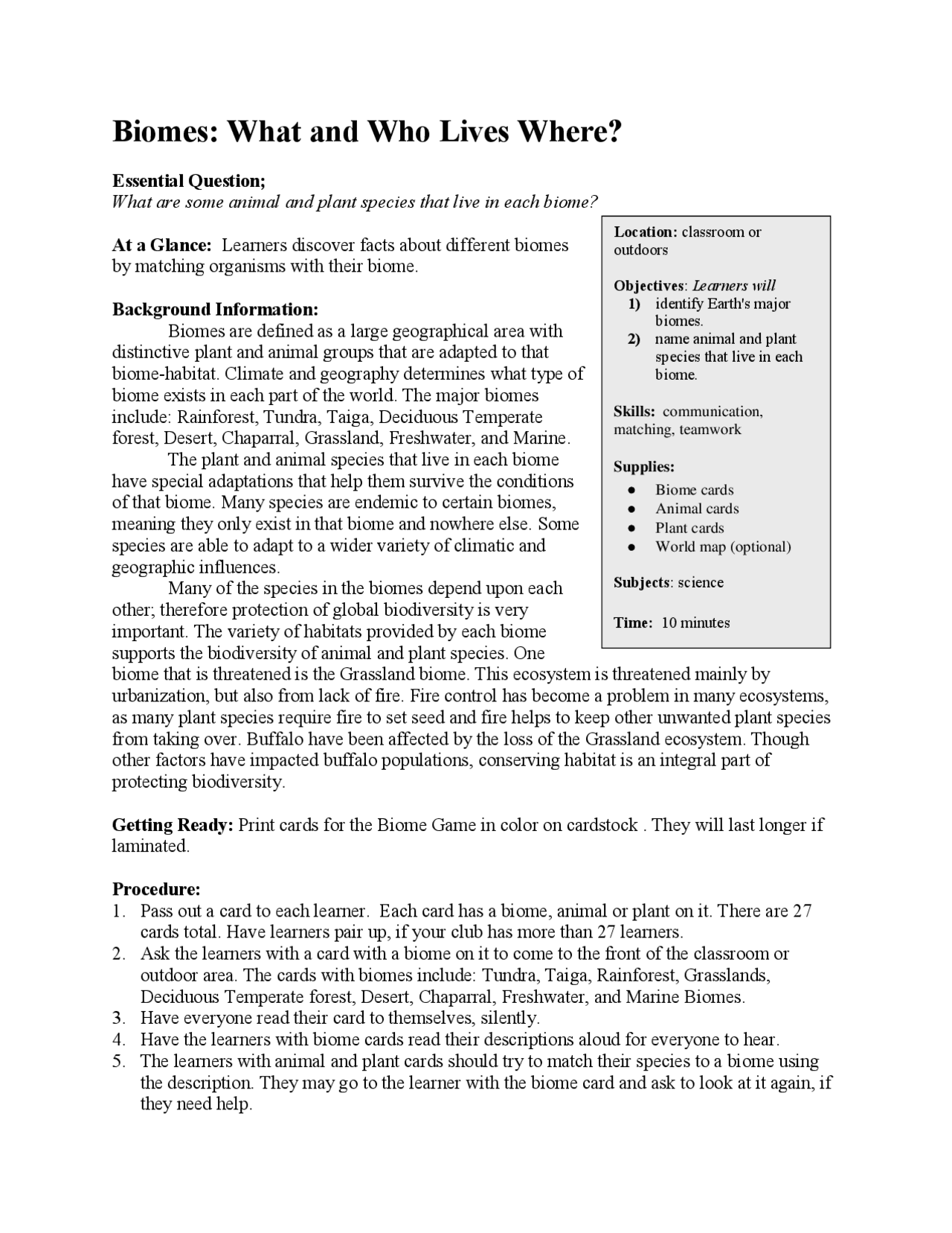 Biomes What And Who Lives Where Exercises Geography Docsity
