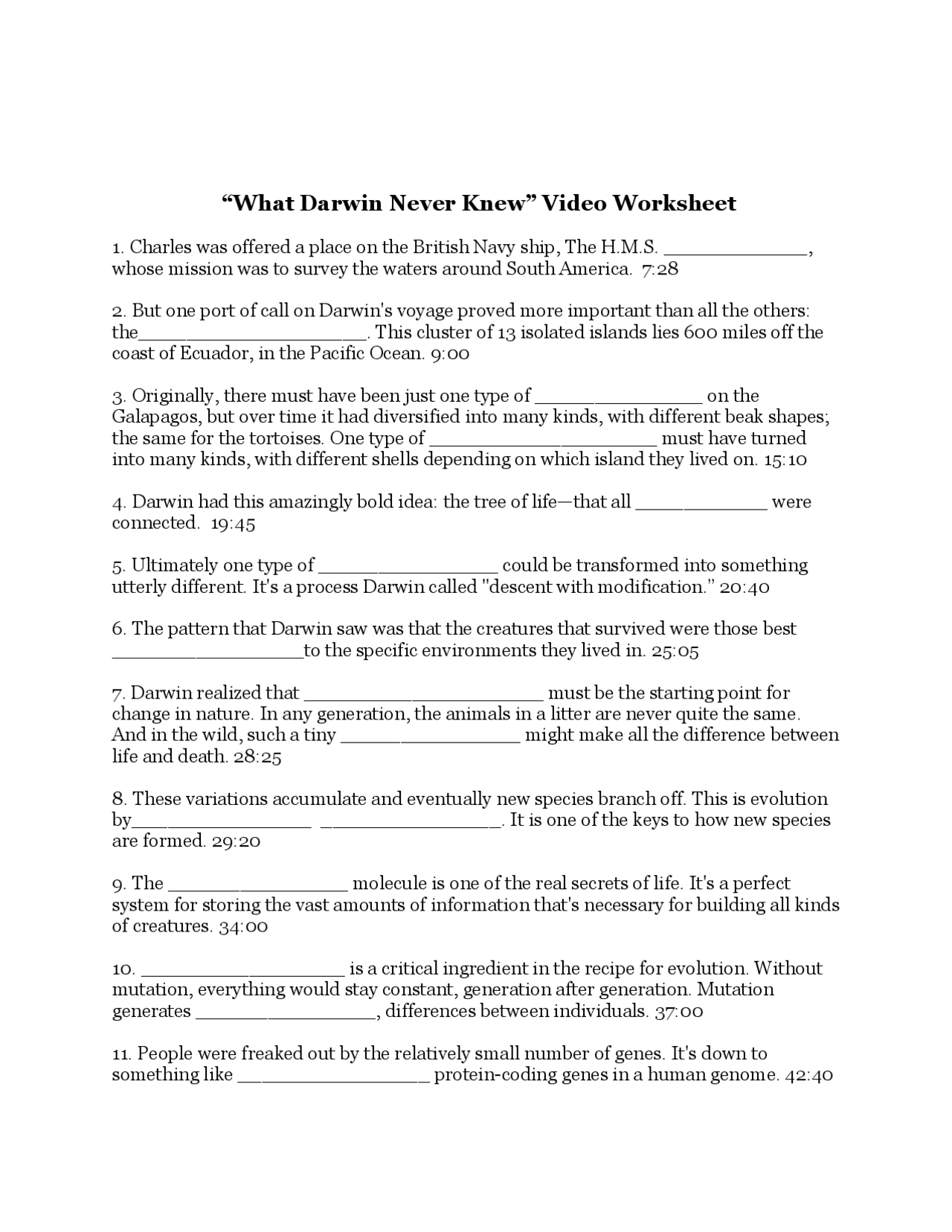 “What Darwin Never Knew” Video Worksheet | Study notes Evolutionary ...