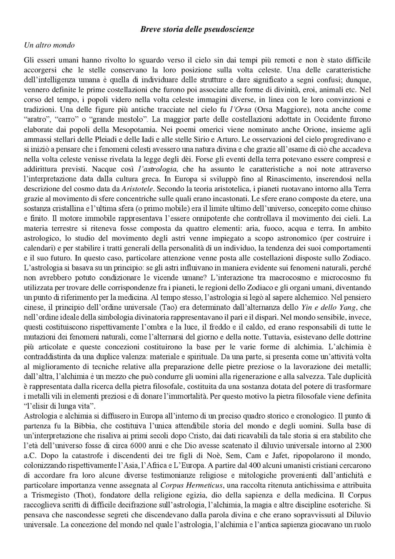 M. Ciardi, Breve storia delle pseudoscienze, Milano, Hoepli, 2021 ...