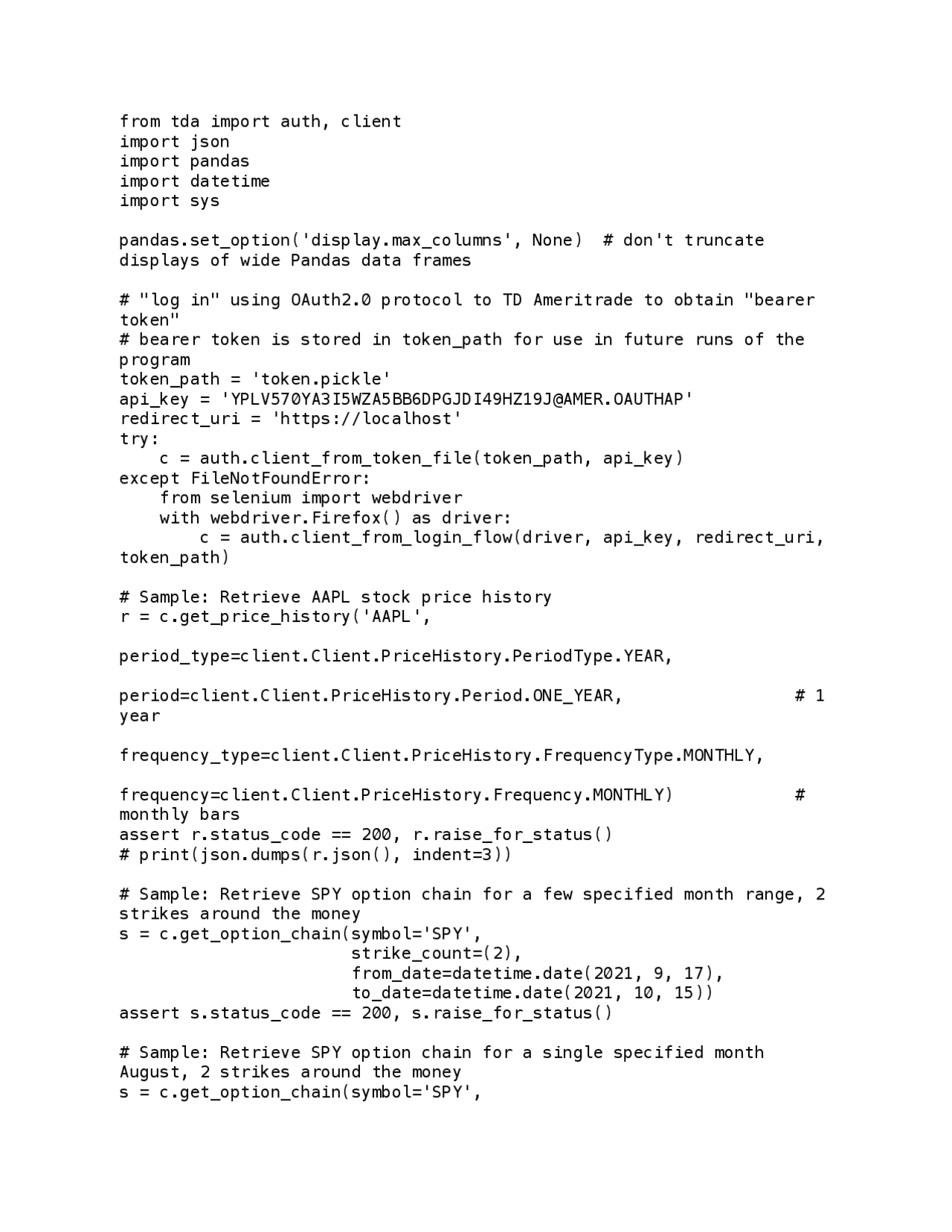 From Tda Import Auth Client Import Json Import Pandas Import