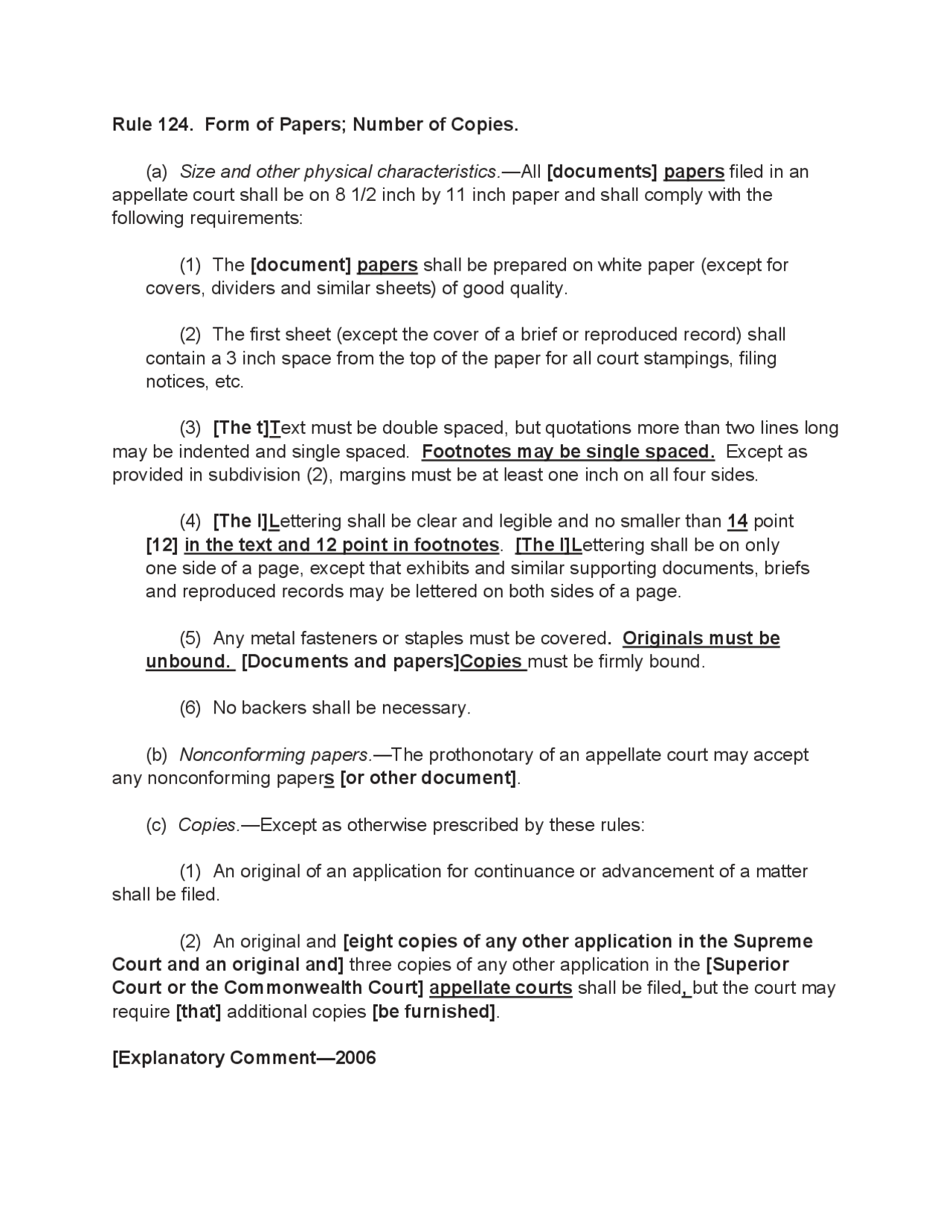 Rule 124. Form of Papers; Number of Copies. | Exercises Law | Docsity