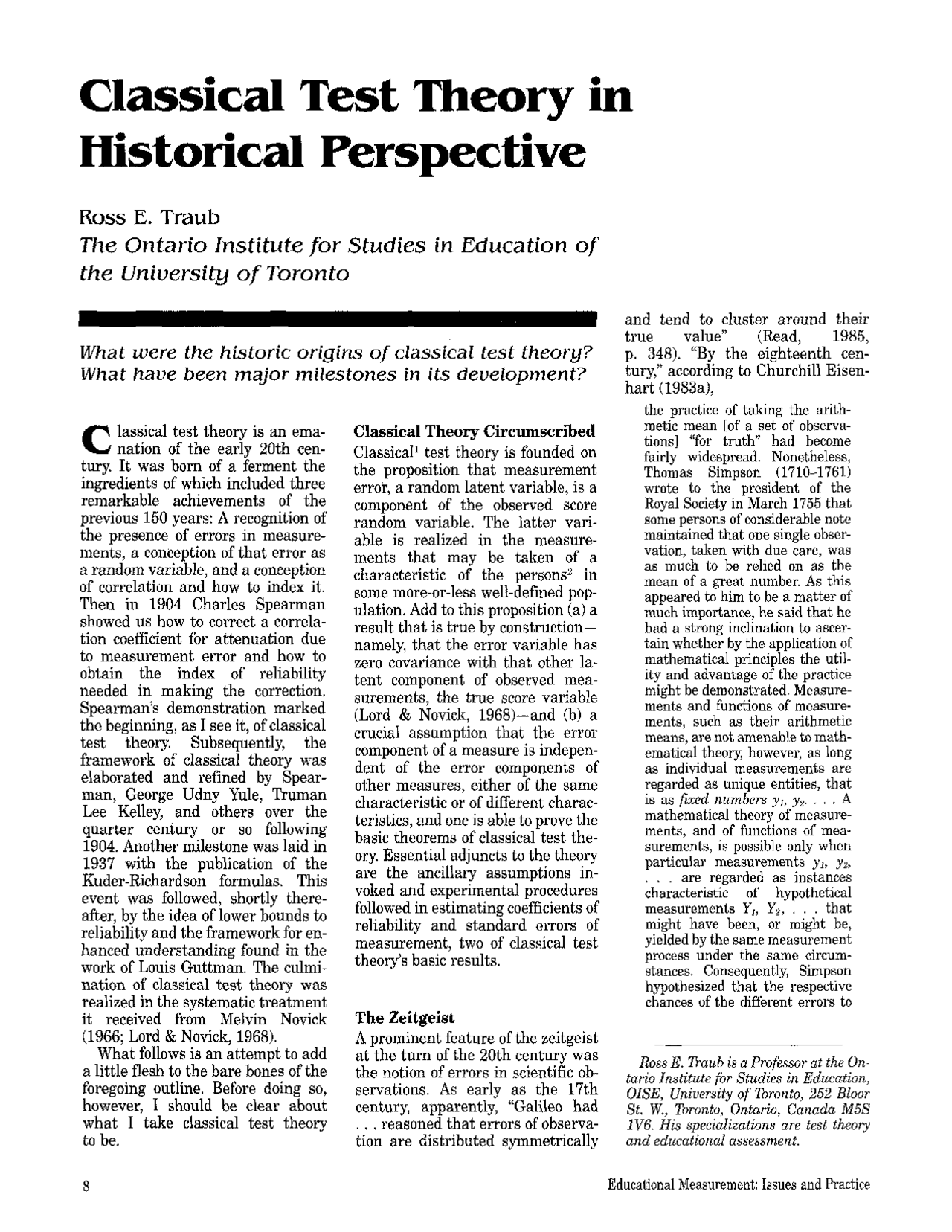 Classical Test Theory in historical Perspective | Slides History | Docsity