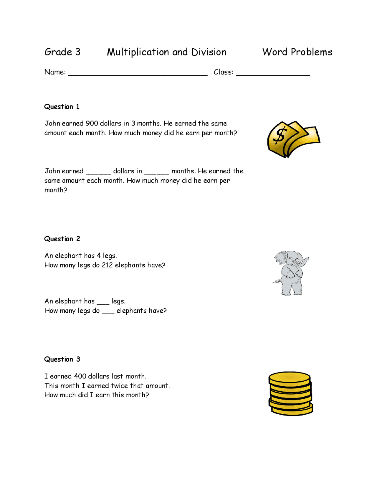 Grade 3 Multiplication and Division Word Problems | Study notes ...