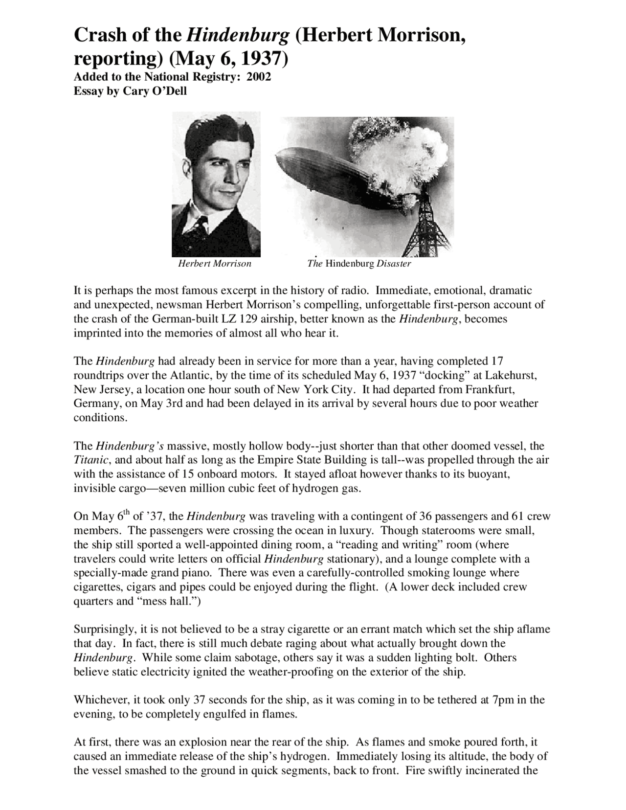 Crash of the Hindenburg (Herbert Morrison, reporting) (May 6 ...
